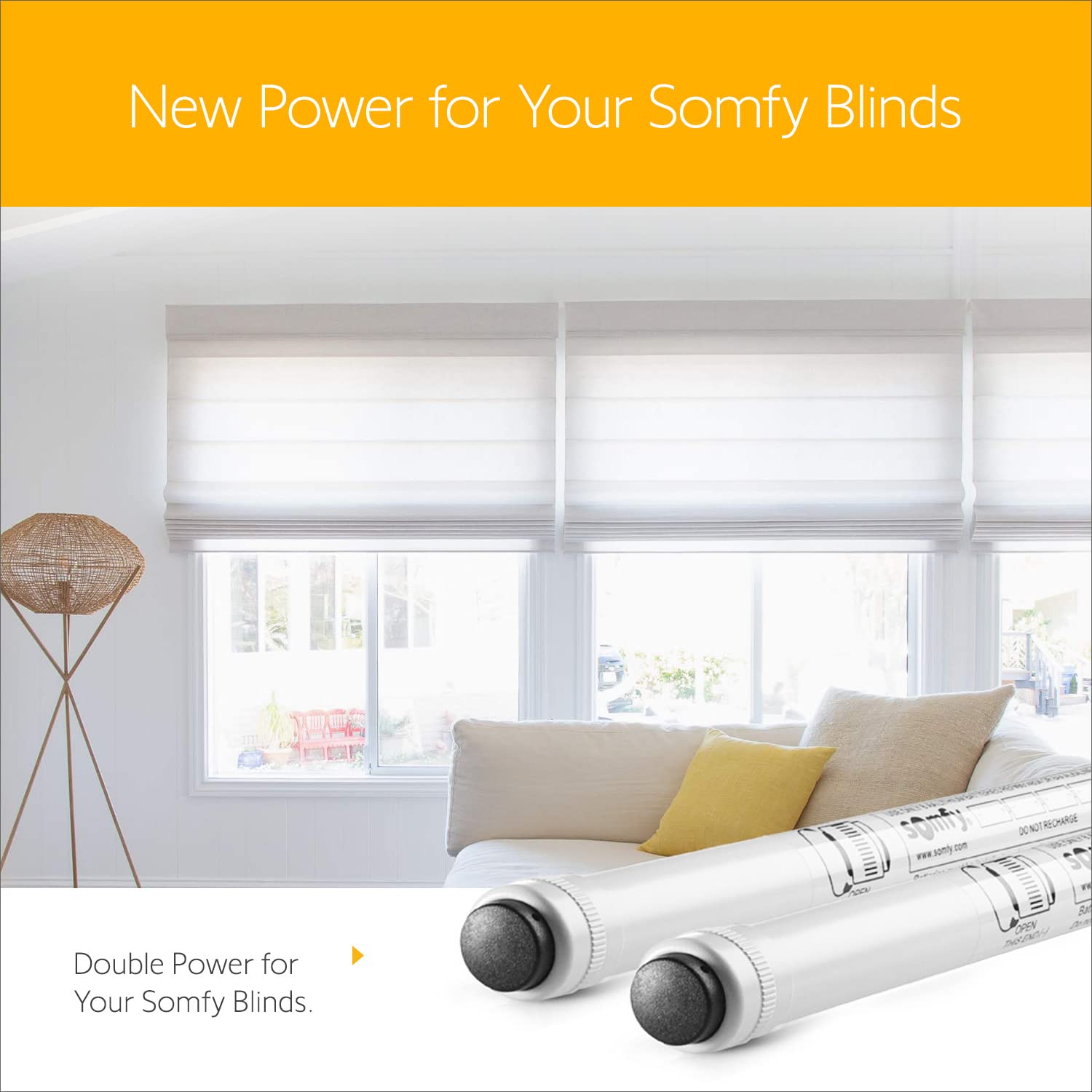 somfy 12V DC Reloadable Battery Tube 2 Pack and Y Harness - 2 Replacement Battery Tubes - 12V Dual Battery Wands for RTS Motors - Power Blinds & Shades β Easy to Install β #9018685, 9018625