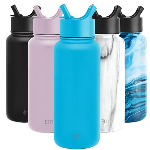 Simple Modern Water Bottle with Straw and Chug Lid Vacuum Insulated Stainless Steel Metal Thermos Bottles | Reusable Leak Proof BPA-Free Flask for Sports, Gym | Summit Collection | 32oz, Good Day Blue