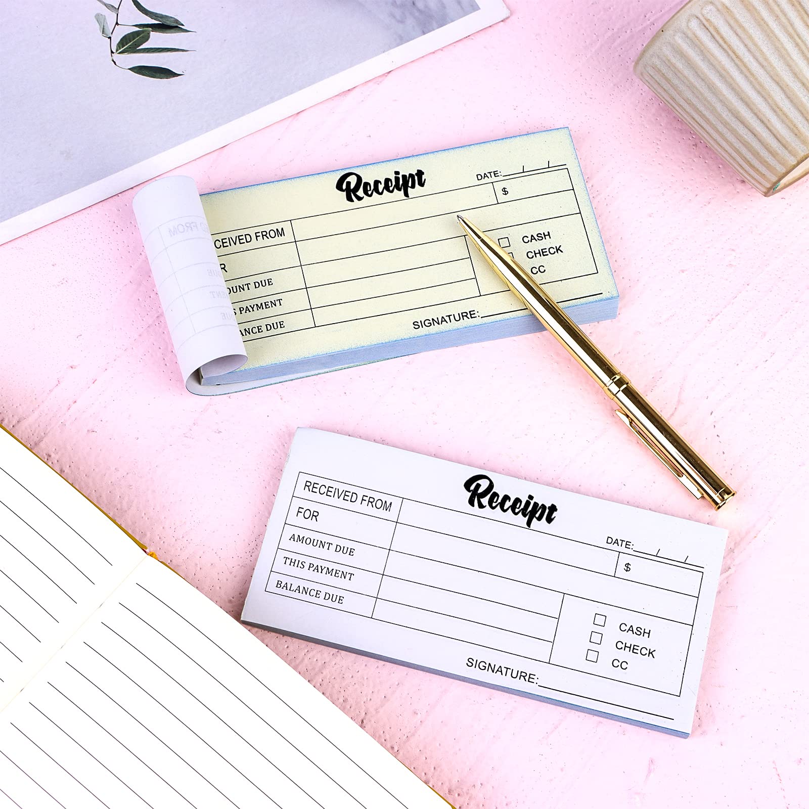 Ioffersuper 6 pcs Receipt Book,6 x 2.8 Inch, Carbon Duplicate Copies Receipt Book, Money/Rent Receipt Book, Cute Handheld Duplicate Copy Order Form for Craft Boutique Business (50 Sets per Book)