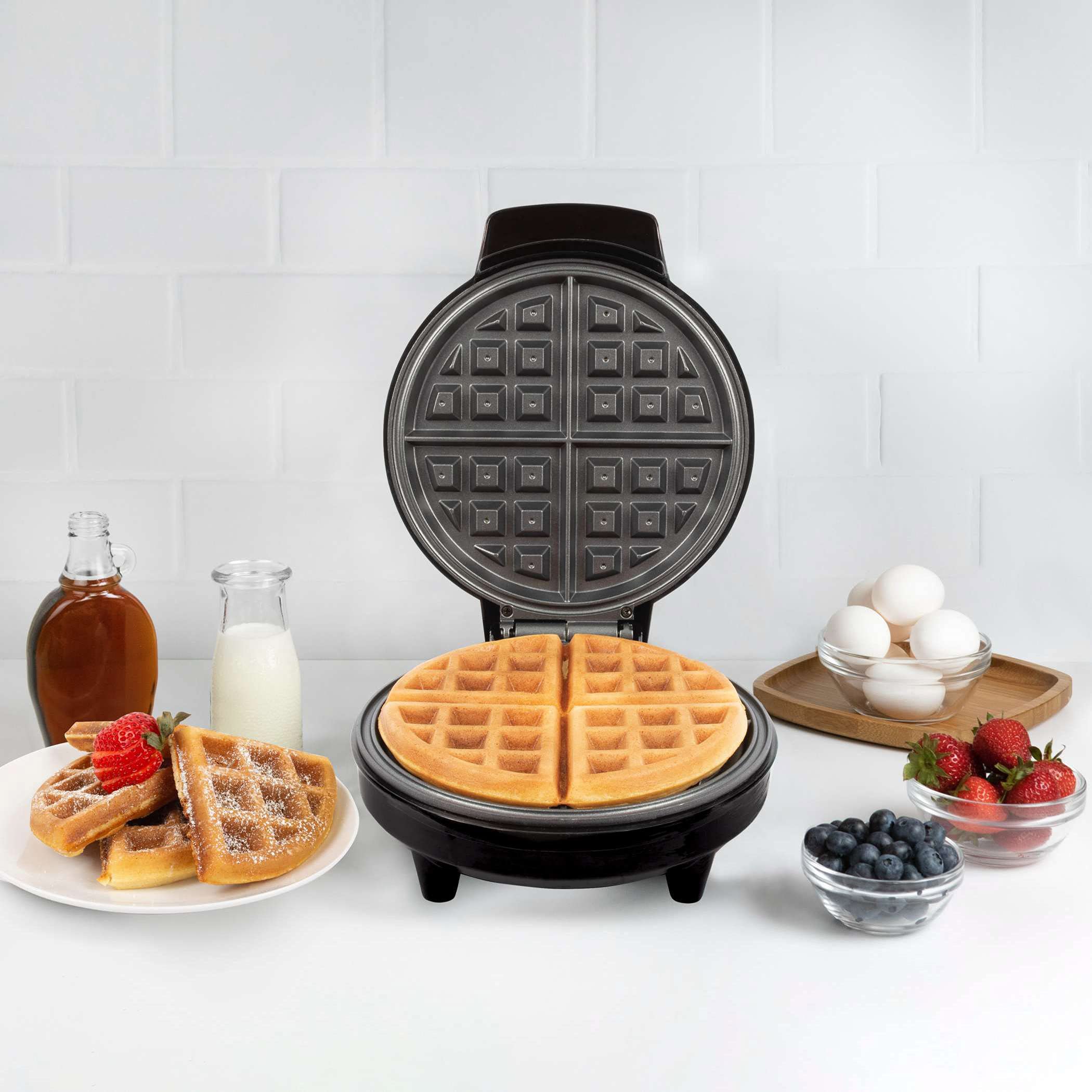 Kalorik Belgian Waffle Maker with Non-Slip Rubber Feet & Built-In Overheat Protection, Black and Stainless Steel