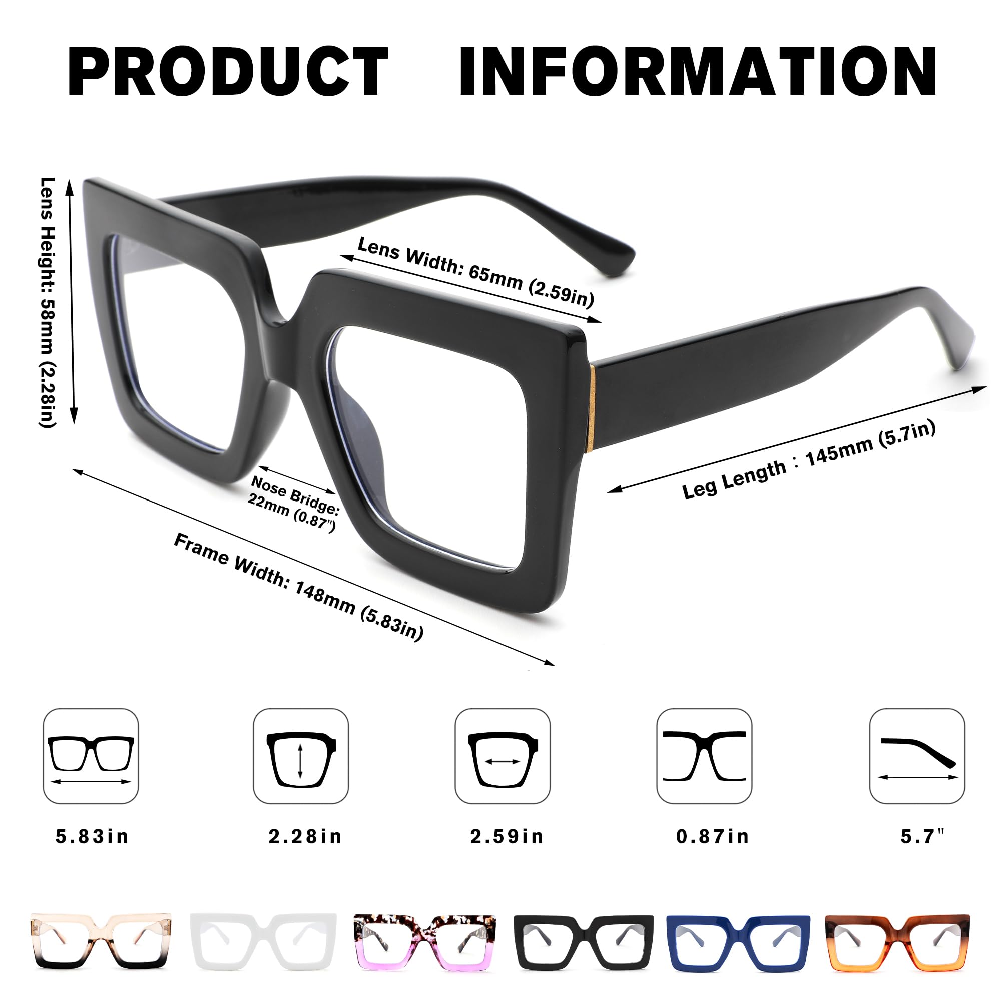 Pro Acme Blue Light Blocking Glasses Big Square Thick Frames Fake Glasses for Women(Black), 54MM