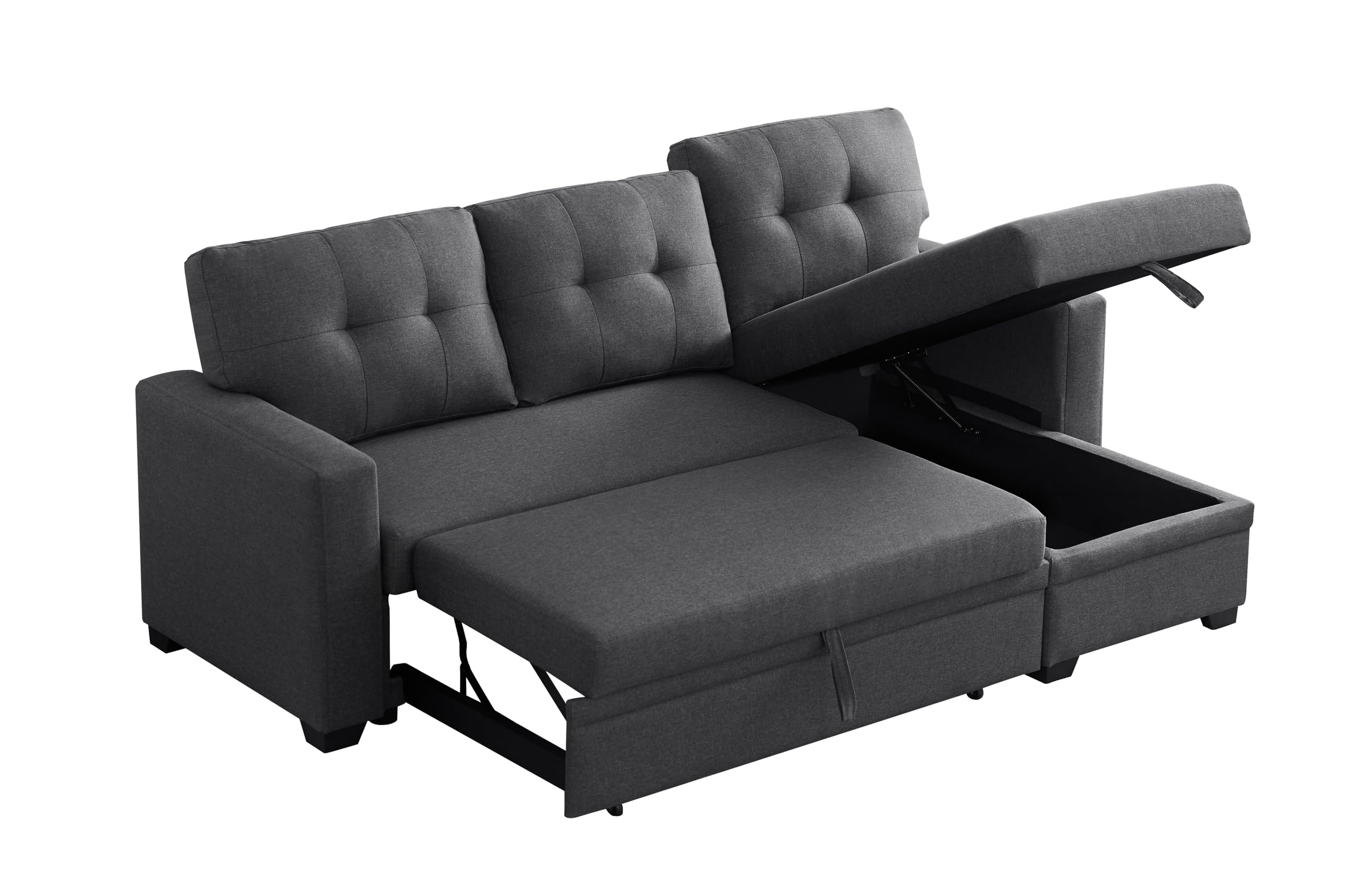 TABBC Sectional Sofa with Tufted Seat & Back Cushion,Solid Wood Frame Dsign, Linen Reversible Sleeper w/Storage Chaise and Pull-Out Sleeper for Home, Small Space Apartment