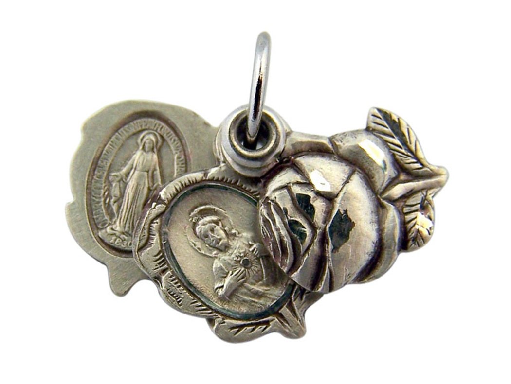 HMHInc Sterling Silver Triple Slide Rosebud Miraculous and Scapular Multi Medal, 9/16 Inch