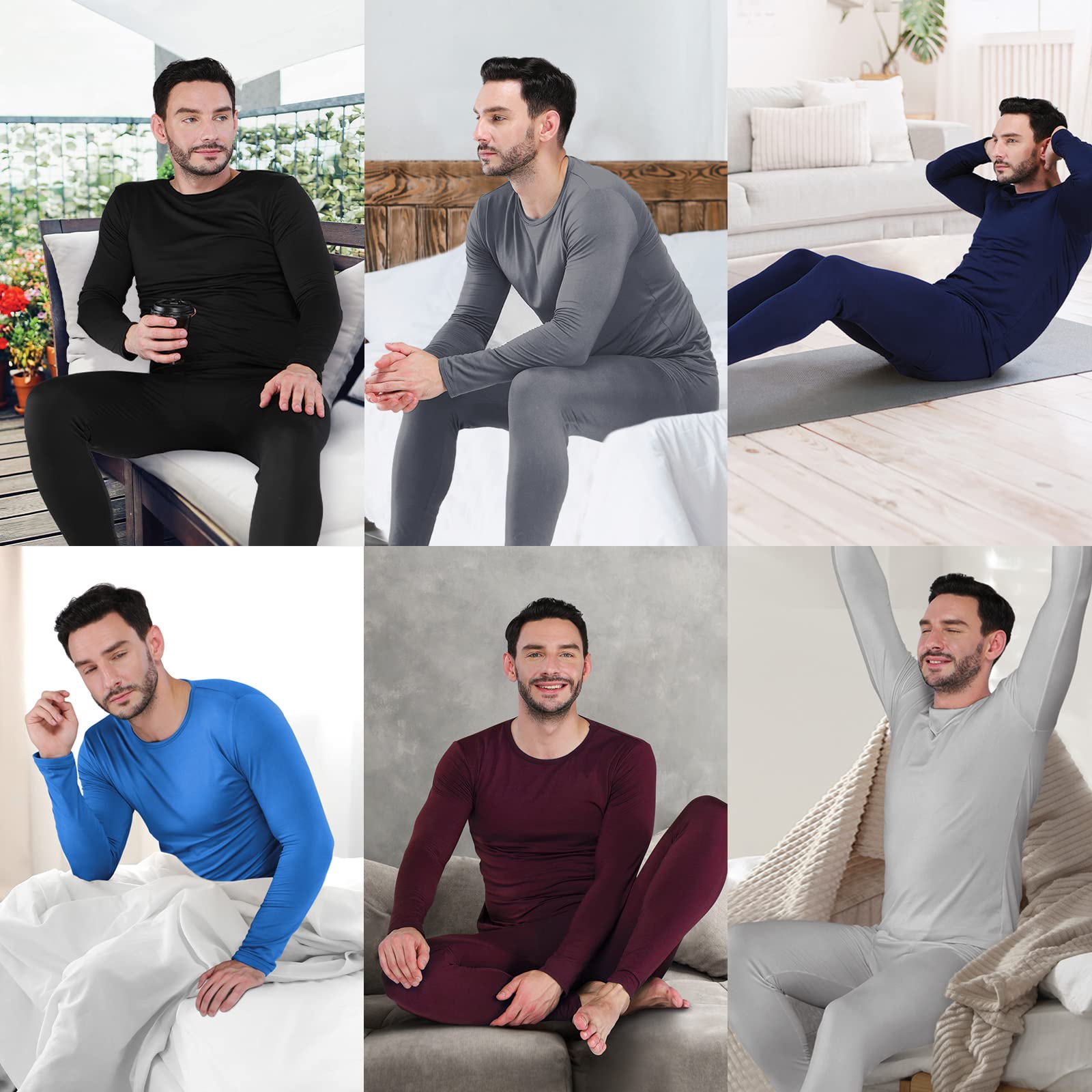 MRIGNT Thermal Underwear for Men Long Johns Set Base Layer Fleece Lined Top Bottom Concrete Grey