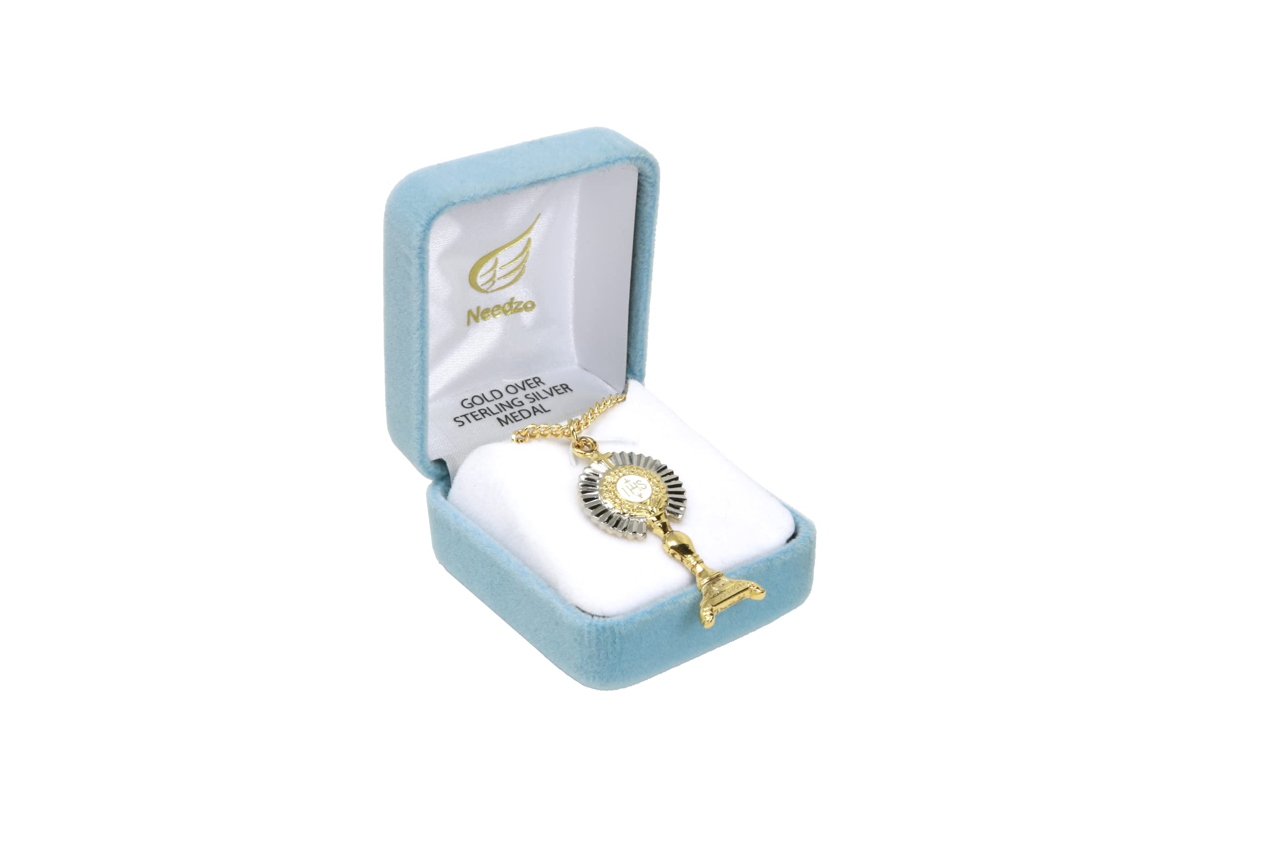 HMHReligiousMfg 14KT Gold over Sterling Silver IHS Monstrance Pendant, 1 7/8 Inch