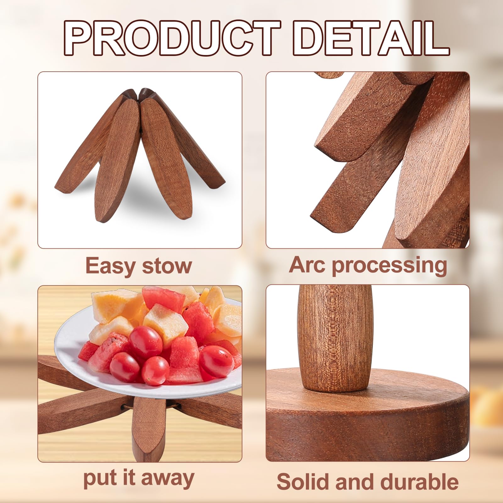 Wooden Trivets for Hot Dishes, Tree Shape Trivets Set, 4 Wooden Trivets + 1 Stand Stored Like a Christmas Tree, Sapele Wood Trivets for Hot Pots, Pans, Bowl, teapot