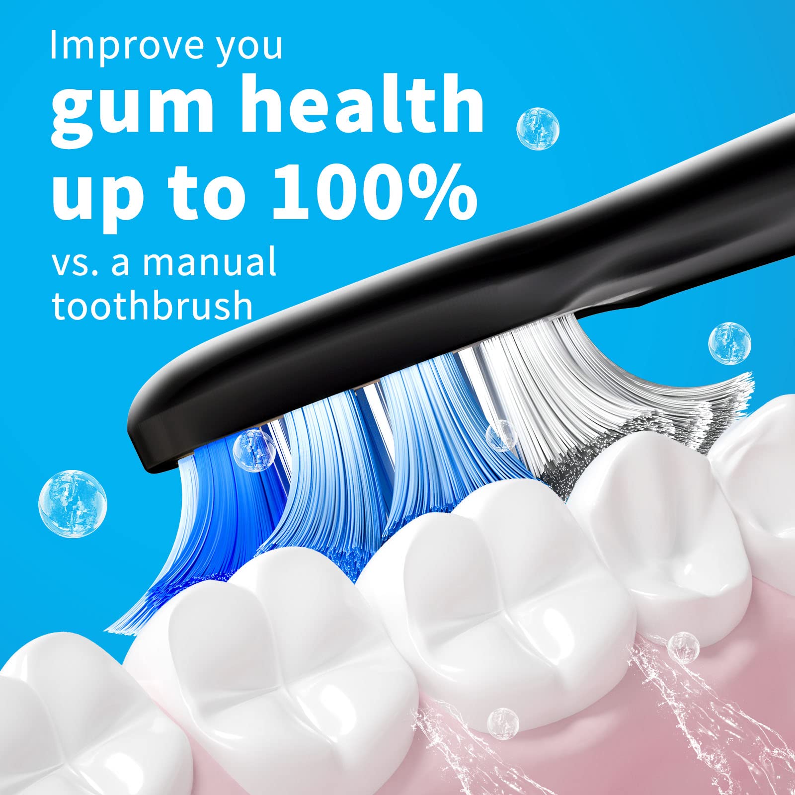 SEEYOU Electric Toothbrush for Adults, Rechargeable Sonic Toothbrush with App and 3 Brush Heads, 5 Modes 4 Mins Smart Timer, 10X Cleaning Toothbrush- Black