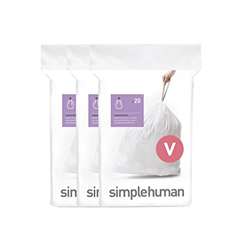 simplehuman Rectangular Dual Compartment Recycling Kitchen Step Trash Can, 46 Liter, Brushed Stainless Steel & Code V Custom Fit Drawstring Trash Bags, 16-18 Liter / 4.2-4.8 Gallon, White, 60 Count