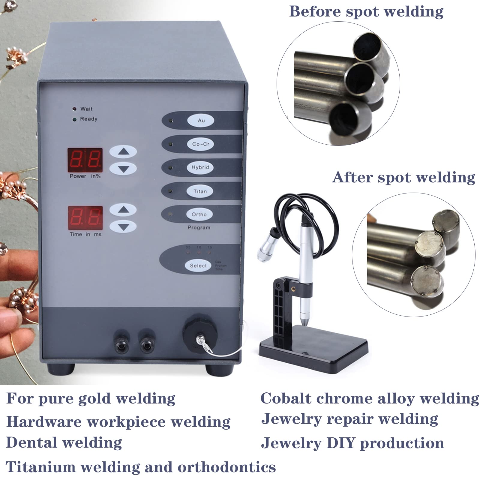 Permanent Jewelry Welder Kit, Automatic Spot Welder Pulse Argon Arc Welding Machine Jewelry Welder, for Jewelry Restoration, 50-600A, with Welding Loop Clamp, PressureĀ Gauge, Tweezers