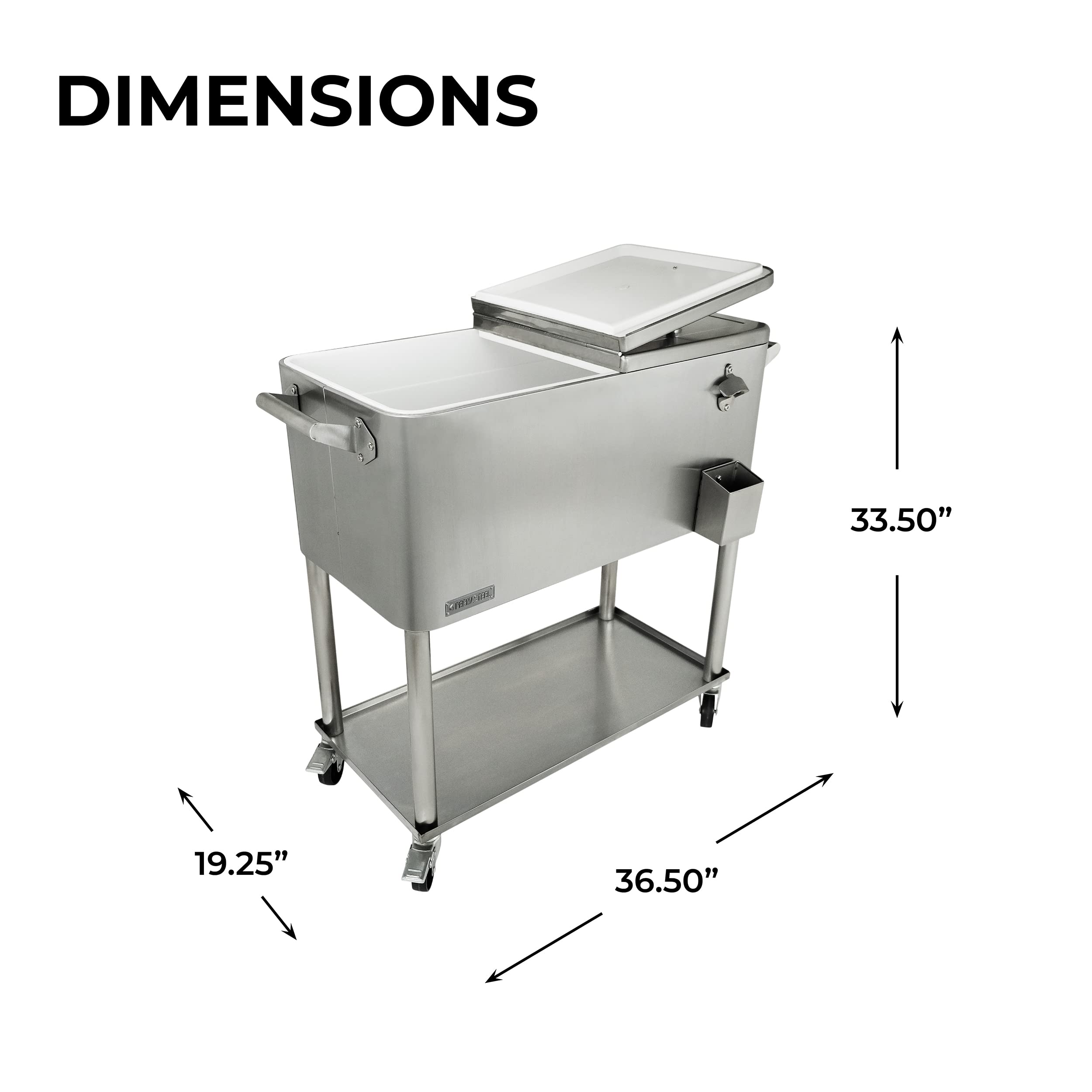 Permasteel 80-Qt Outdoor Patio Cooler with Wheels and Handles, Stainless Steel