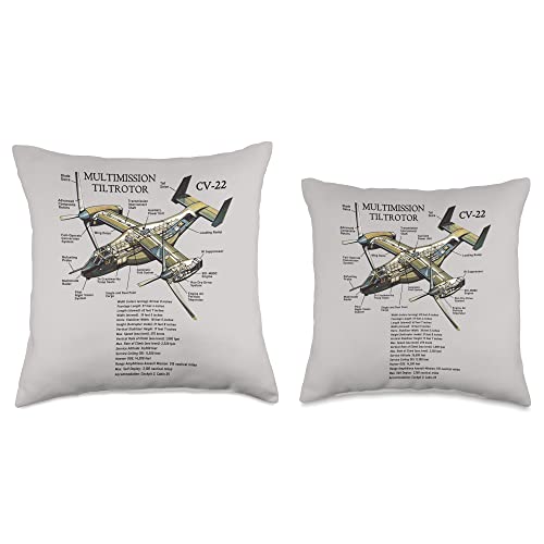VTOL STOL Tiltrotor Airplane USA Air Force CV-22 V-22 Osprey Aircraft US Military Helicopter Throw Pillow, 16x16, Multicolor