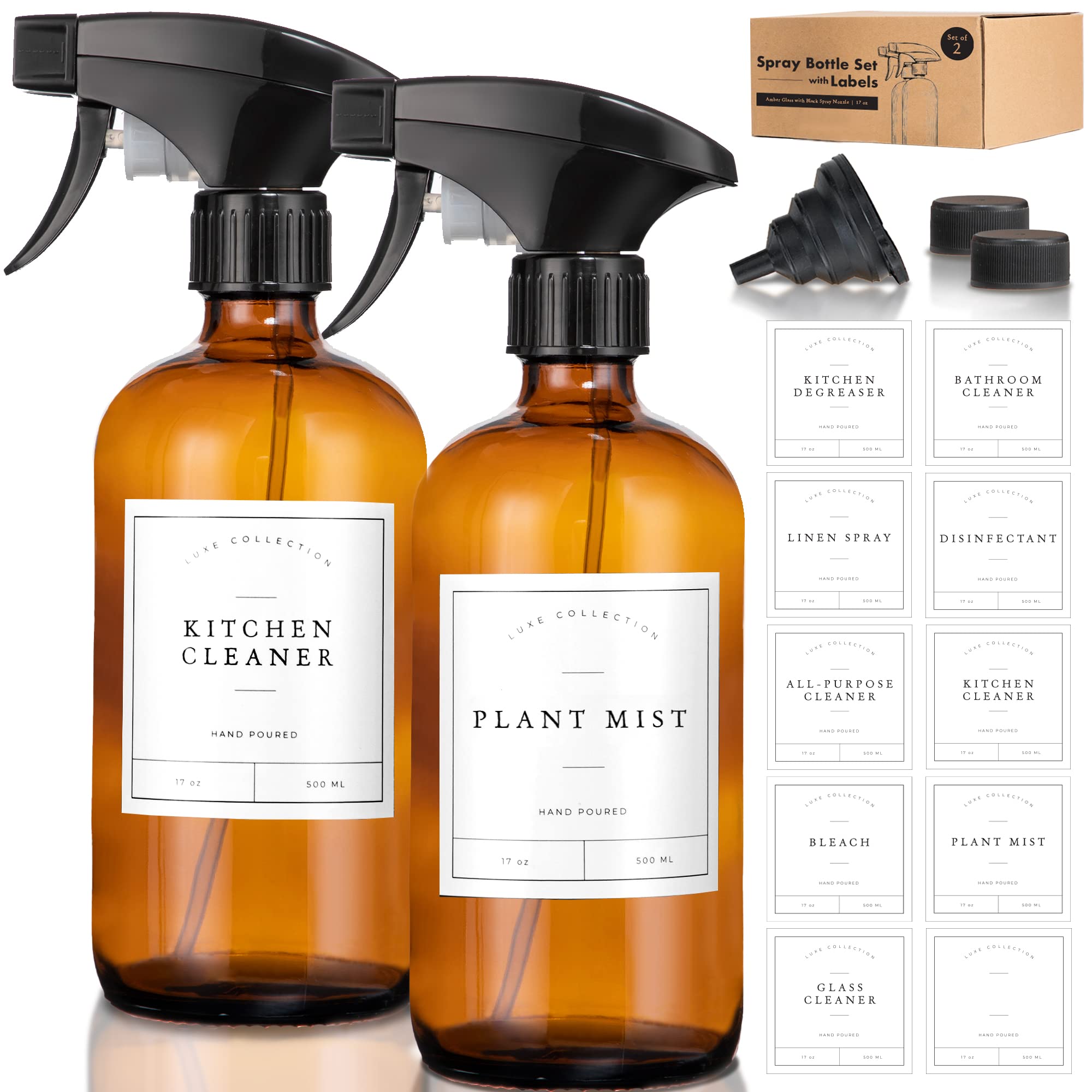 Spray Bottles For Cleaning Solutions, 16 oz Amber Glass Water Sprayer For Plants, Essential Oils, Hair