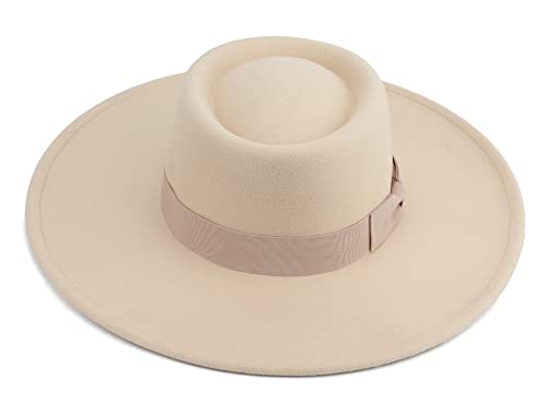 Pro Celia Big Wide Brim Women Fedora Hat (Oval-Rice)
