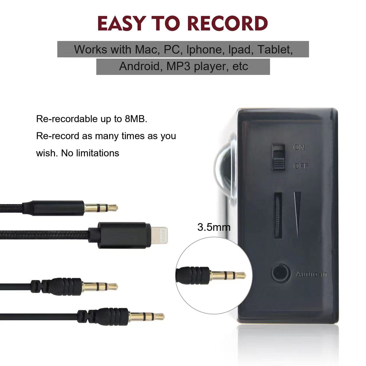 Recording Sound Through Phone-Mini PIR Motion Sensor-Welcome Alarm-Sound Motion Doorbell- Home Security Driveway Alarm- Store Welcome Entry Chime- Audio-in Download Function-Black (Battery Included)