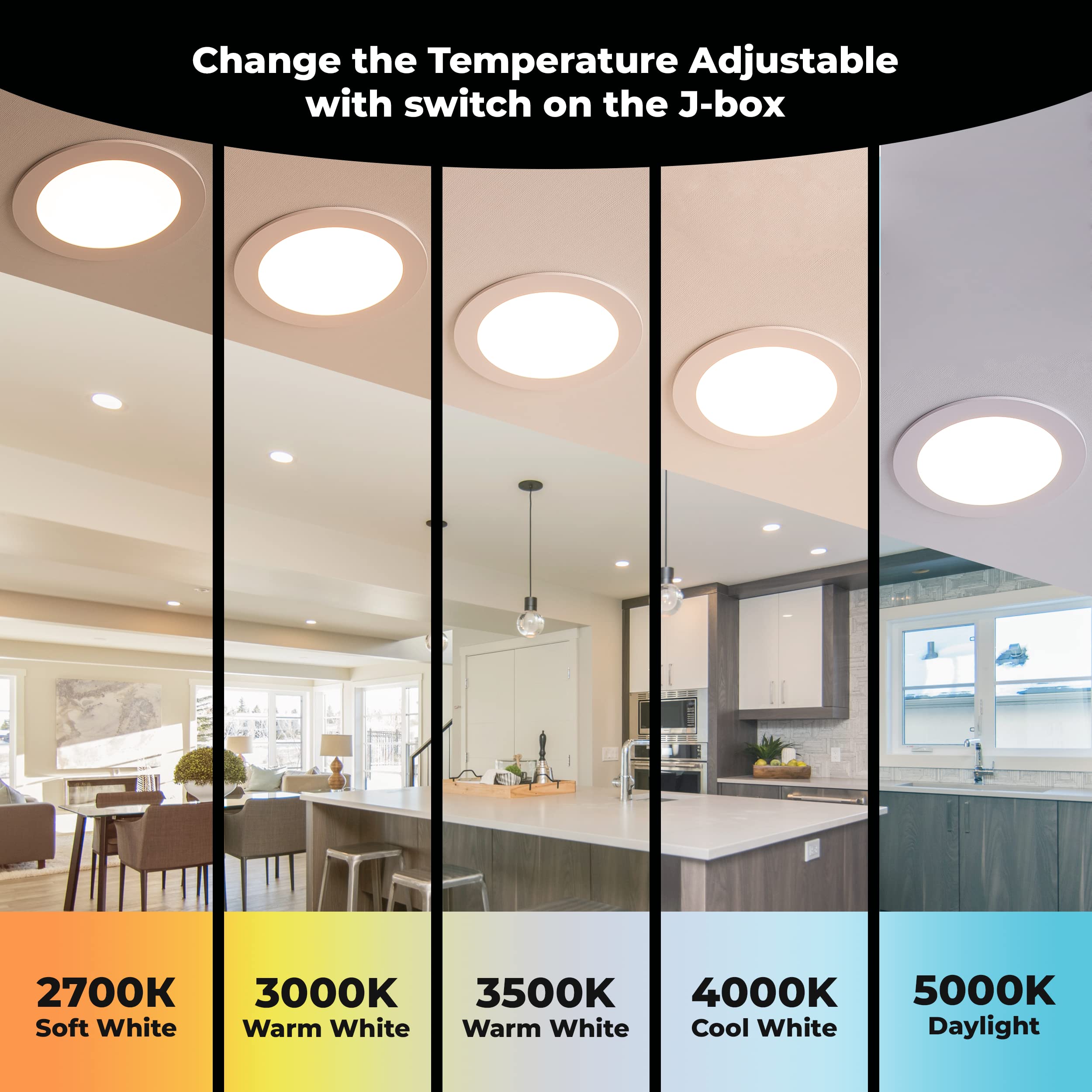 Sehnlich LED Recessed Lighting 6 inch (24 Pack) - LED Ceiling Lights Ultra Thin Dimmable Canless - 2700K/3000K/3500K/4000K/5000K Color Selectable Downlight - 1050LM High Brightness - ETL & Energy Star