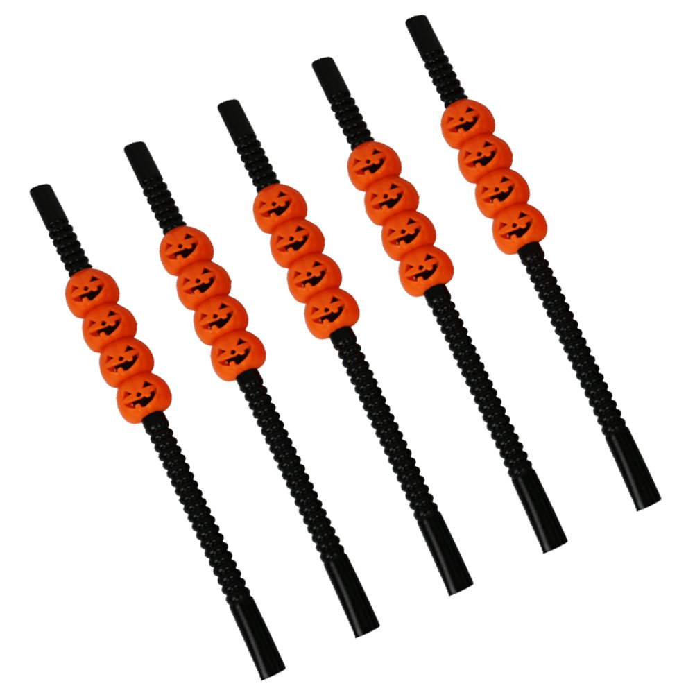 LUOEM Halloween Straws Pumpkin Plastic Party Straws Novely Decorative Drinking Straws Table Decor for Halloween Party Favors Supplies,Pack of 5 (Black)