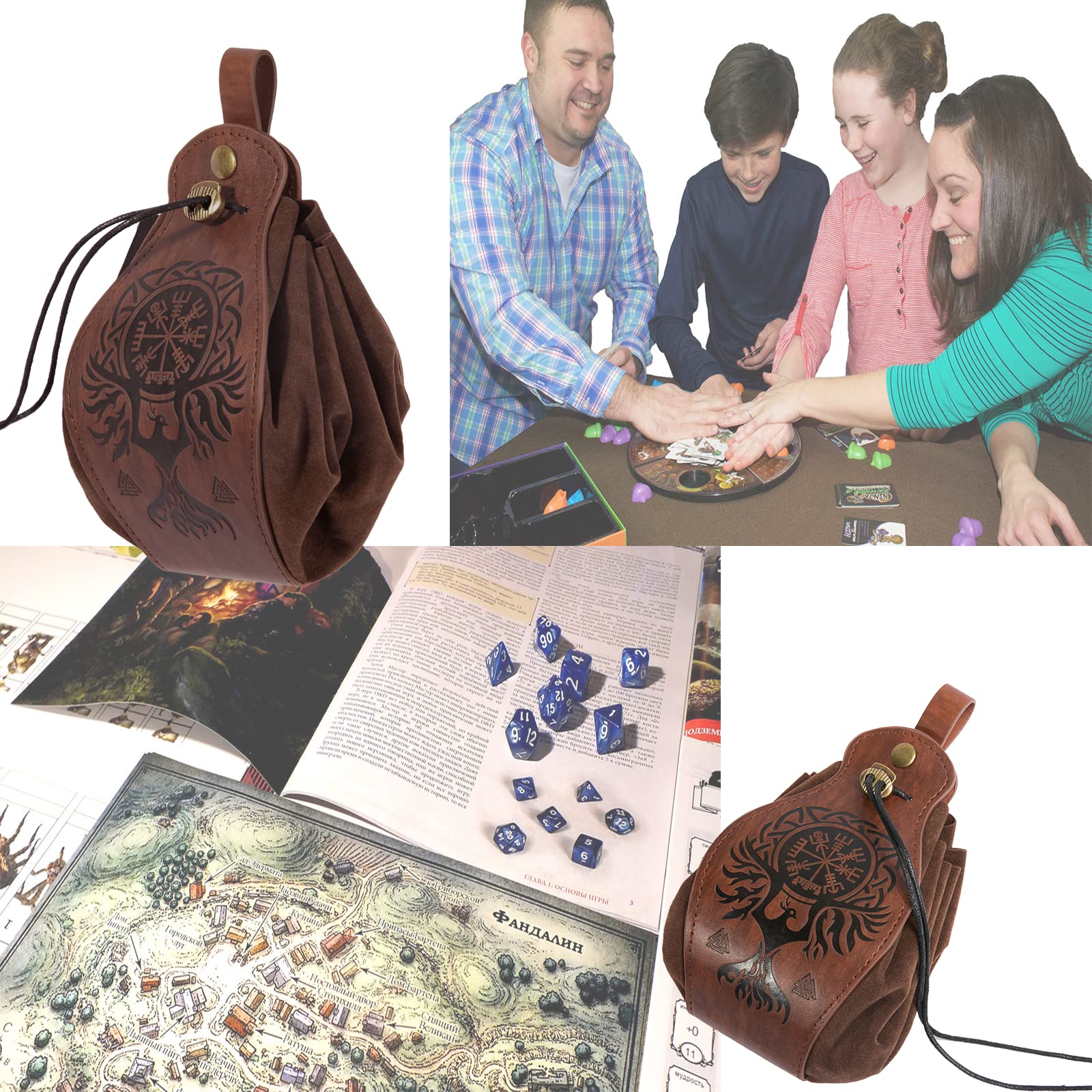 Ouzrpuo Dnd Accessories Dice Bag Portable Gift Dice Pouch Leather D&D Tray with Drawstring Bag Storage Bag for Coin, Dice, Key