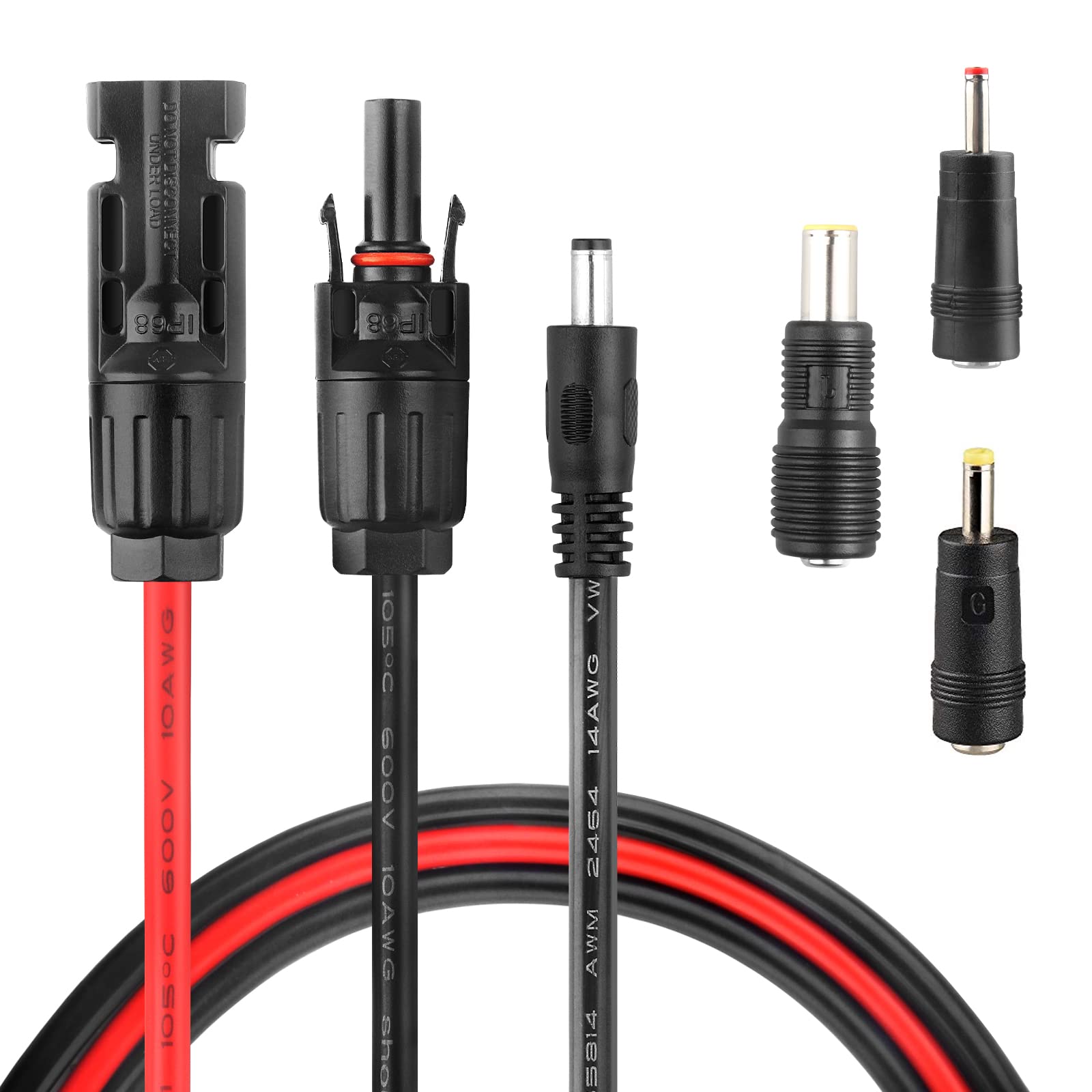 PAEKQ Solar Panel to 5.5x2.1mm Adapter Cable, DC 5.5x2.1mm Connector with DC 8mm, DC 5.5x2.5mm and DC 3.5x1.35mm Converter for Portable Power Station GZ Yeti Jackery Solar Generator- 14AWG 6Ft