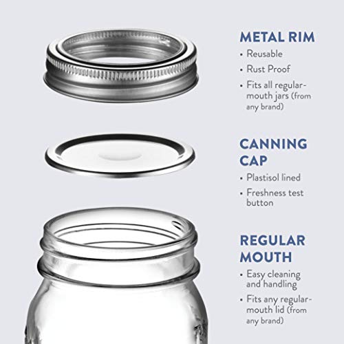 Paksh Novelty Mason Jars - Food Storage Container - 6-Pack - Airtight Container for Pickling, Canning, Candles, Home Decor, Overnight Oats, Fruit Preserves, Jam or Jelly