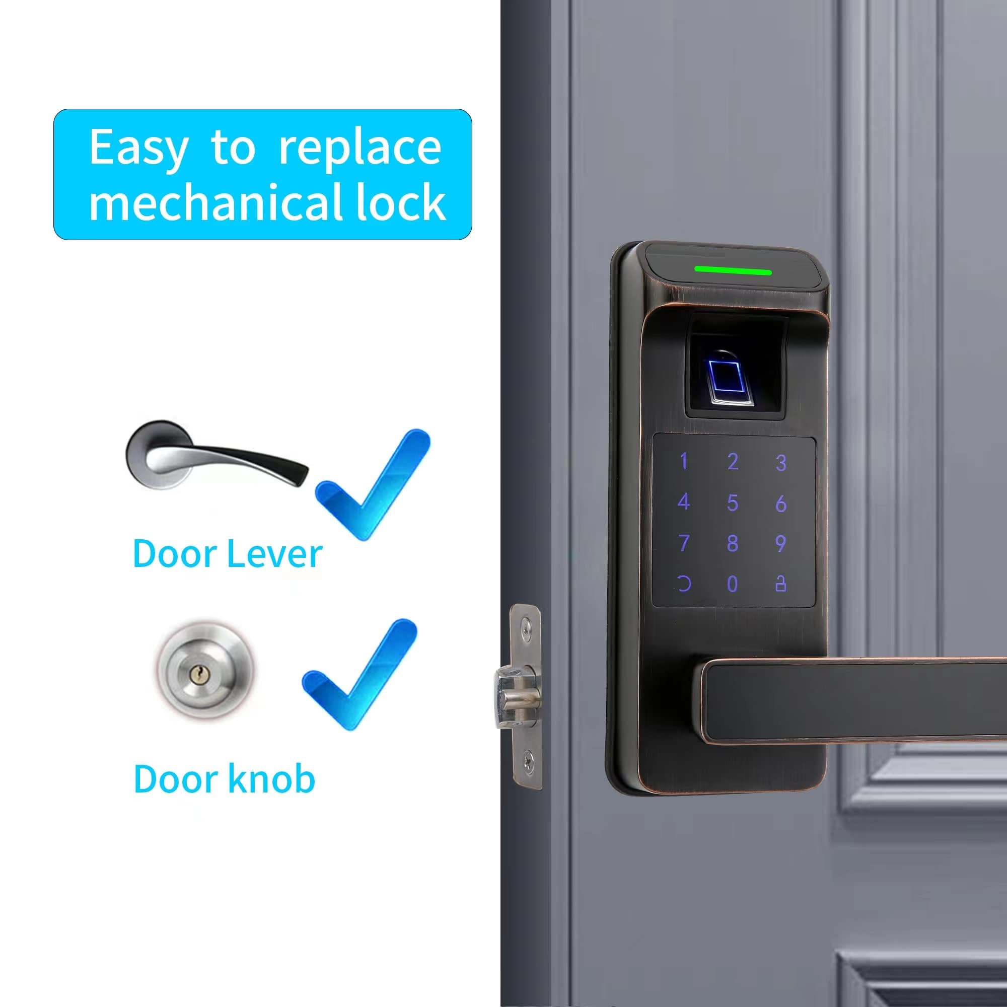 HARFO Fingerprint Door Lock with Touchscreen and OLED Display, Keyless Entry Door Lock with Keypad, Door Level, Passcode Door Lock for Office Home (Aged Bronze)
