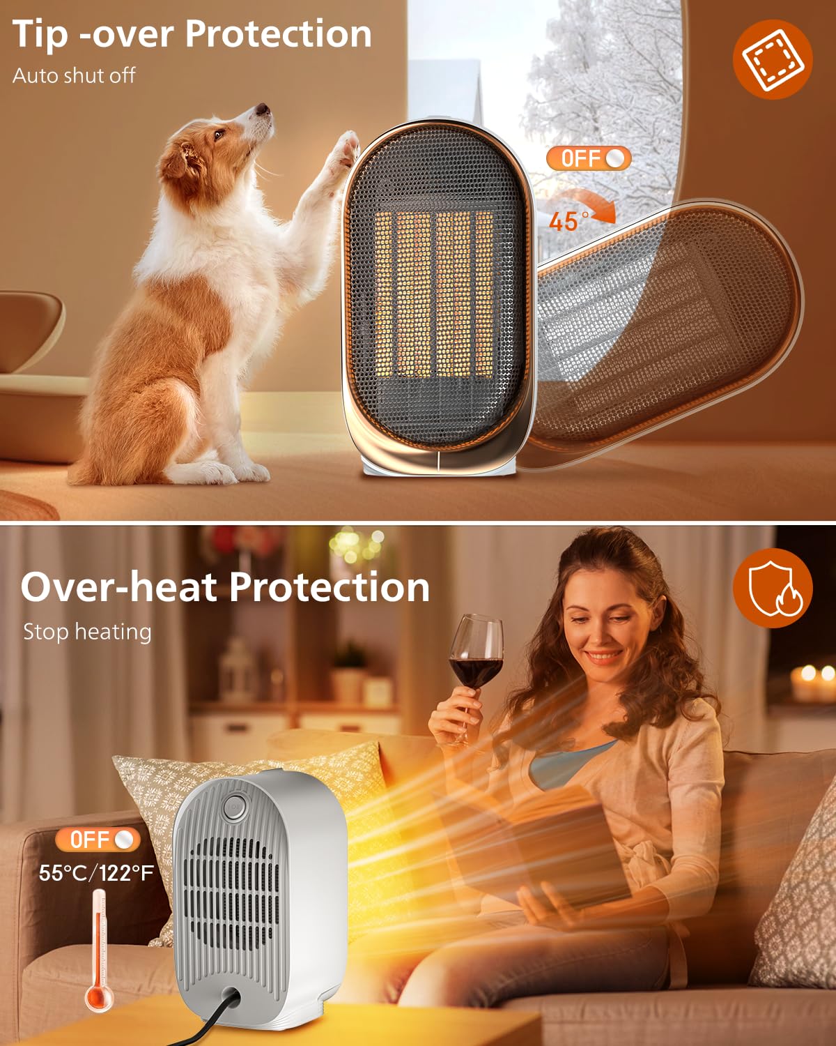 QQT Space Heater,1500W Mini Energy Efficient Space Heaters for Indoor Use,3-Speed Portable Heater Fan for Office with Adjustable,Triple Protection,Suitable for Bedroom, Office and Indoor Use(White)