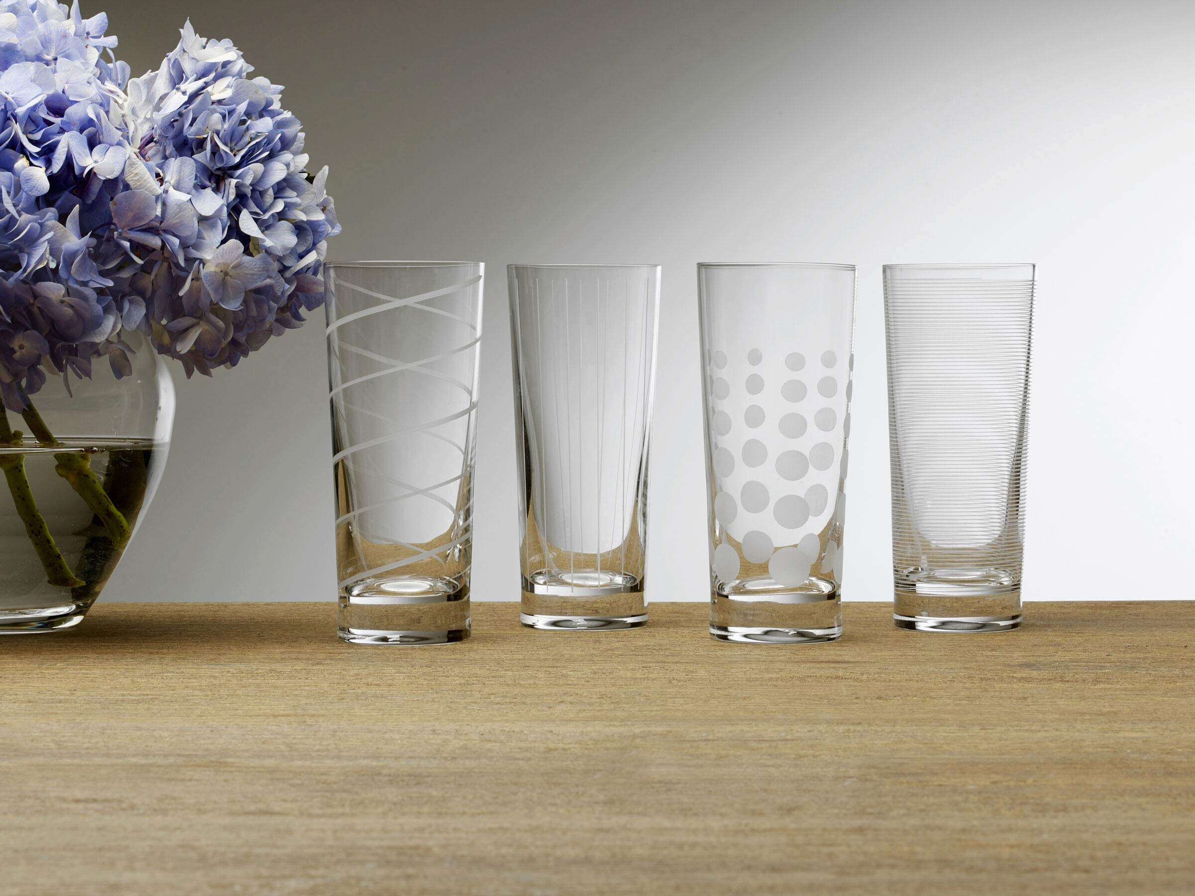 Mikasa Cheers Stemless Wine Glasses (Set of 4) and Highball Glasses (Set of 4), Clear