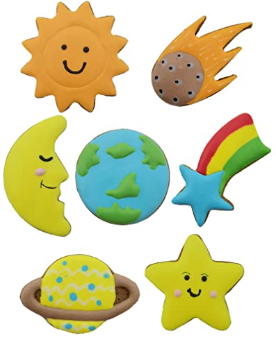 Planet Series Cookie Cutter Set of 7 pcs, Stainless Steel Universe Outer Space Fondant Cutters Set Pastry Biscuit Baking Clay DIY Molds for Kids