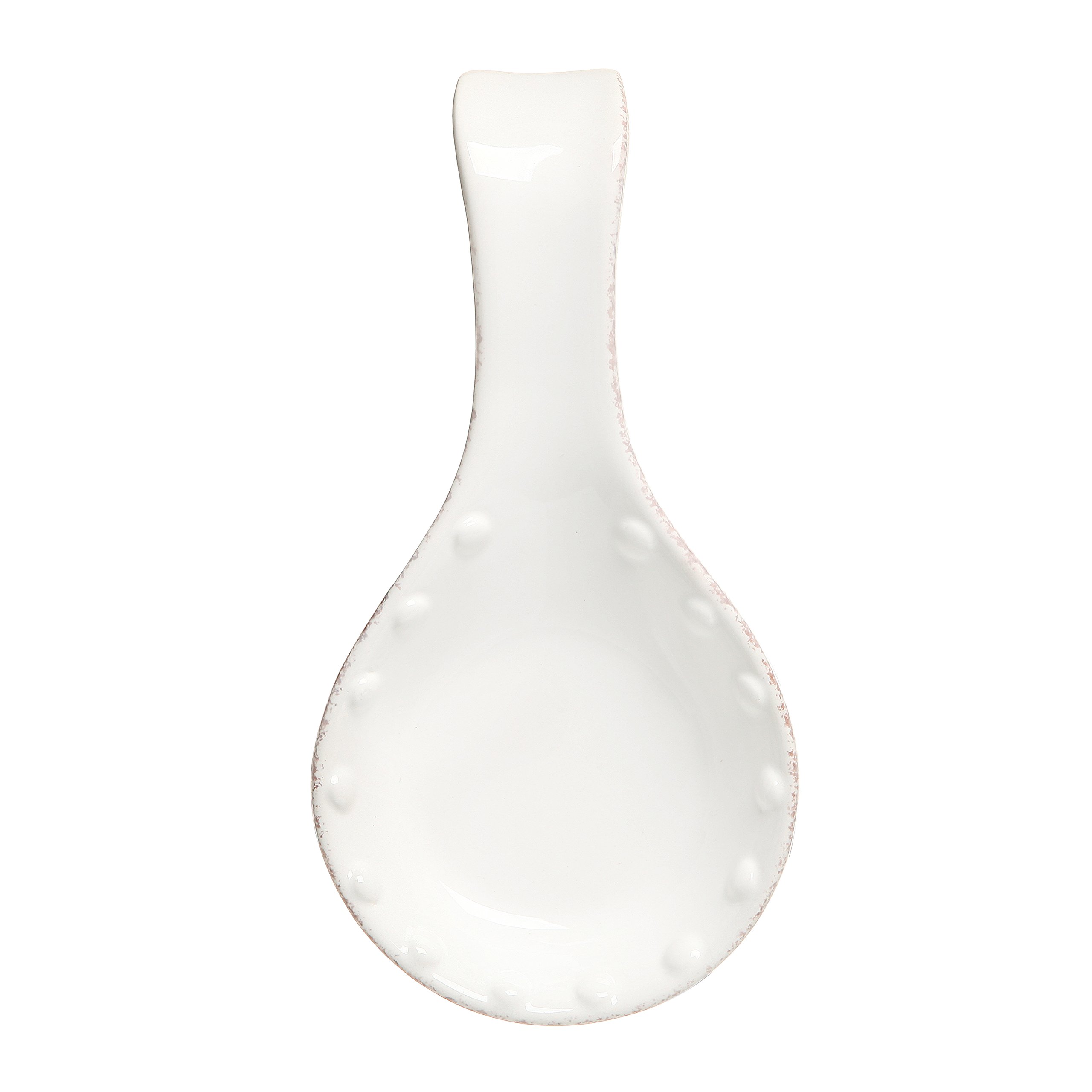 MyGift® White Ceramic Spoon Rest with Dot Design, Countertop Cooking Spoon and Ladle Holder