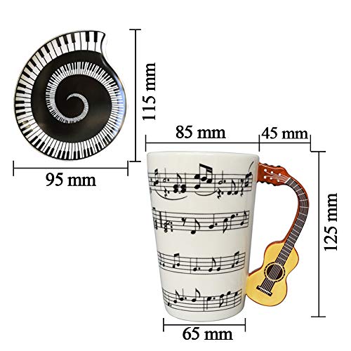 Lavezee Mug Cup With Guitar Handle And Art Musical Notes Holds 15 Oz, Tea Coffee Milk Ceramic Mug Gift For Music Lover