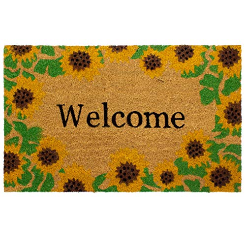 Storm Stopper â Doormat | Welcome Sunflowers | All Weather Heavy Duty Mat | Natural Coir Face | Non-Slip | Outdoor Home DĂŠcor | Absorbent, Fade Resistant & Pet Friendly | 18" x 28"