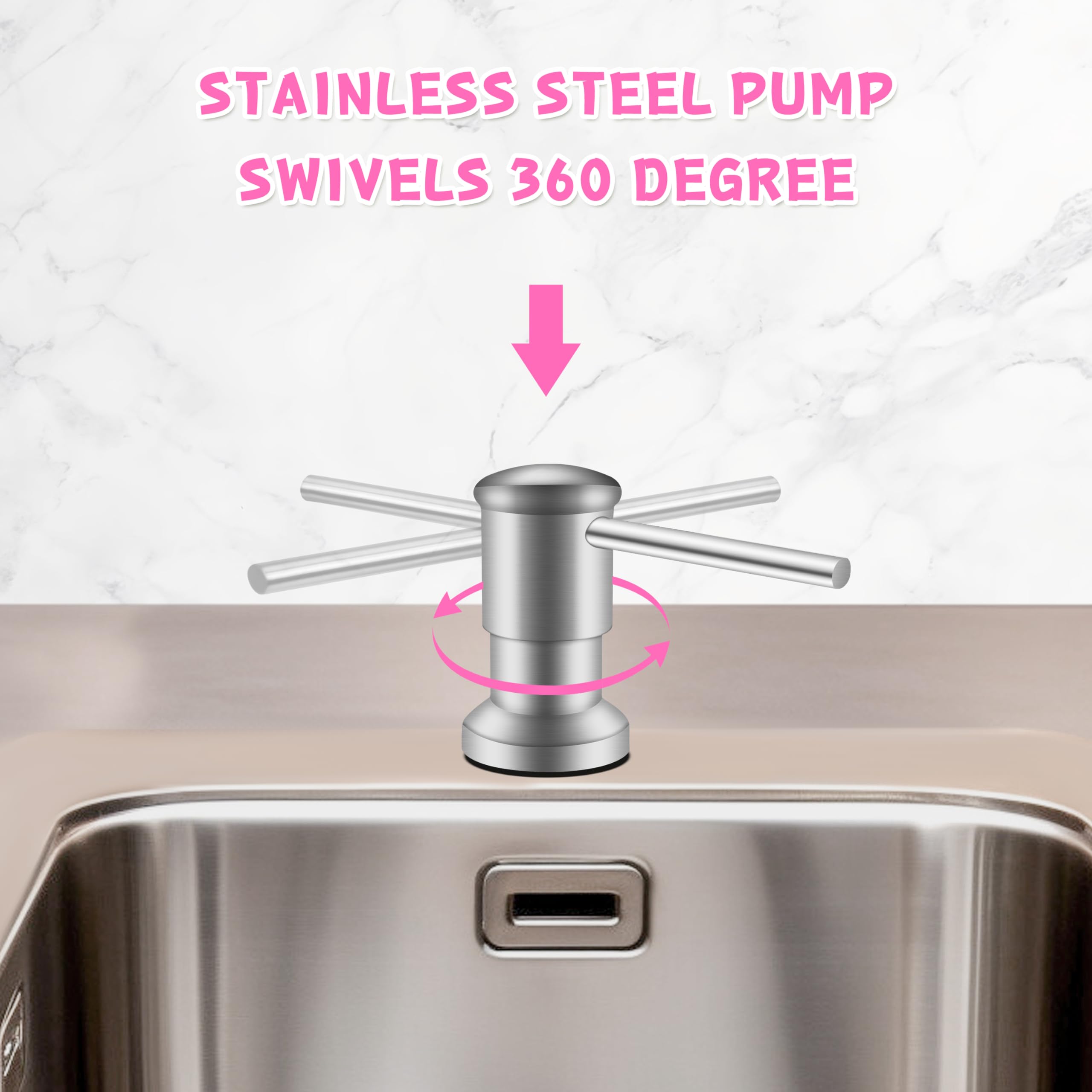 Sink Soap Dispenser, OHiHi Kitchen Sink Soap Dispenser with 47" Extension Tube, Wide Pump Head Base, No Water Leaking, No Need to Fill The Little Bottle Again, Brushed Nickel
