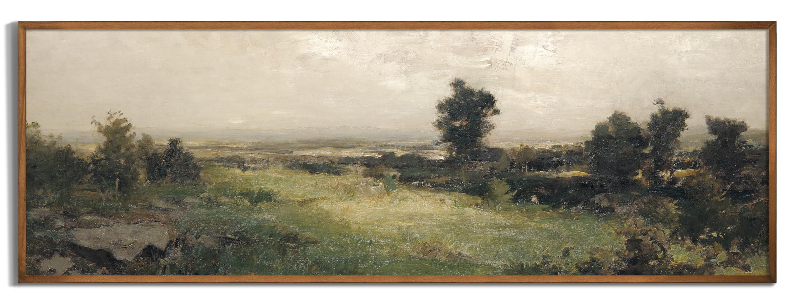 Rolled Vintage Farmhouse French Country Bedroom Wall Decor Above Bed - 10x30" - Horizontal Wall Art Over the Bed - Panoramic Landscape Pictures Signs - Canvas Long Green Nature Wall Art