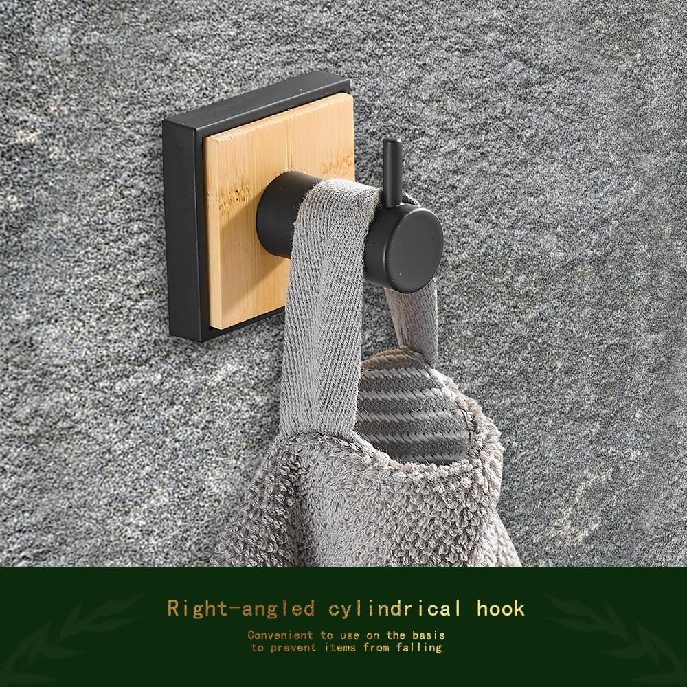 Sino Salected Bamboo Coat Hooks Wall Mounted Chocolates - 3 Pack Heavy Duty Towel Hooks for Wall Hanging Wood Black Rustproof Coat Rack Wall Mount Wall Hooks Bag Key Hat Hanger
