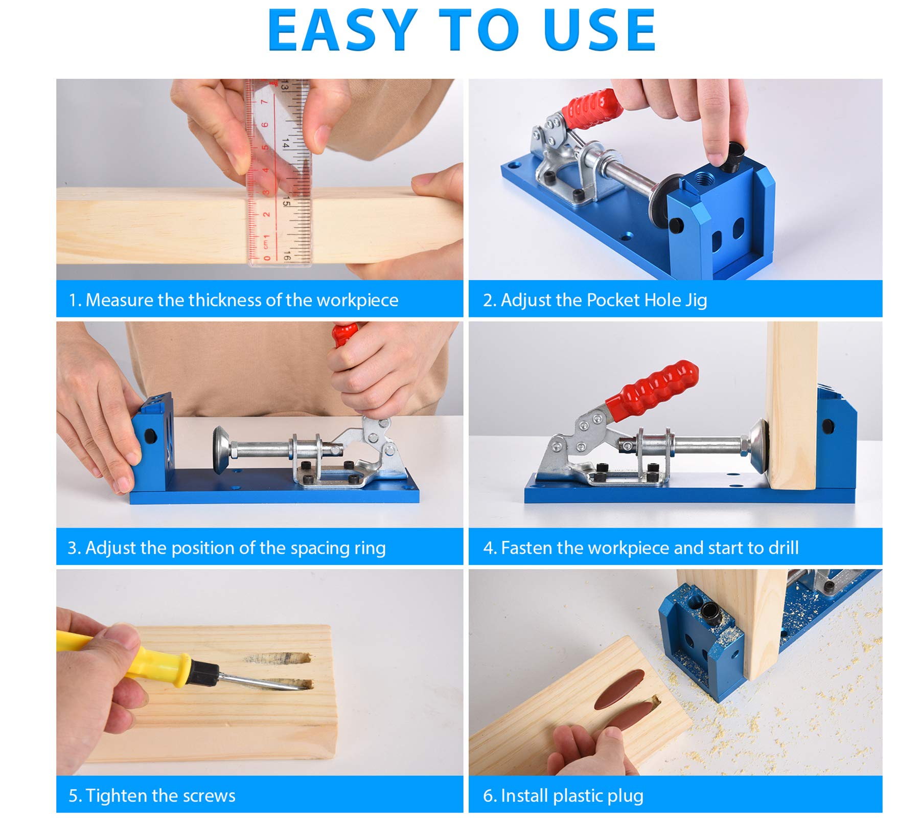 Pocket Hole Jig Kit Dowel Drill Joinery Screw Kit All-In-One Aluminum System Set Jig Wood Woodwork Guides Joint Angle Tool Carpentry Locator