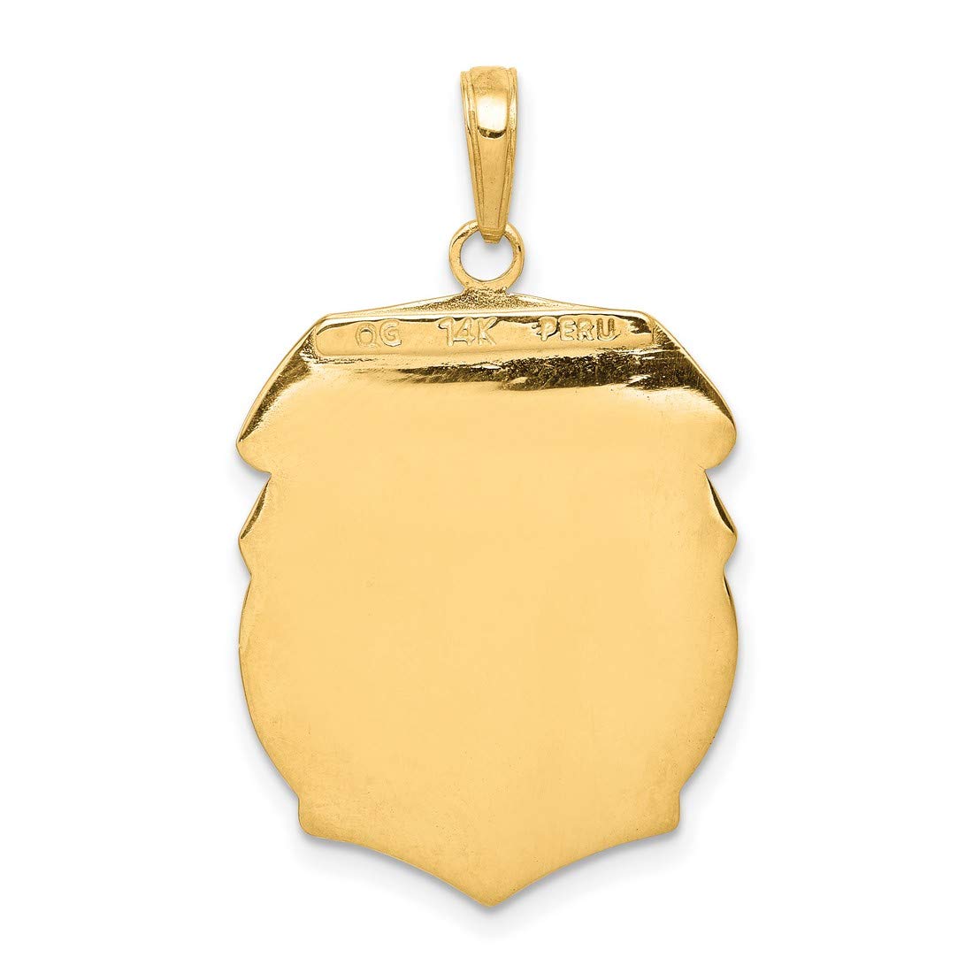 Jewelry Stores Network Solid Saint Michael Protect Us Words on Police Officer Badge Pendant in Real 14k Yellow Gold 26x21mm