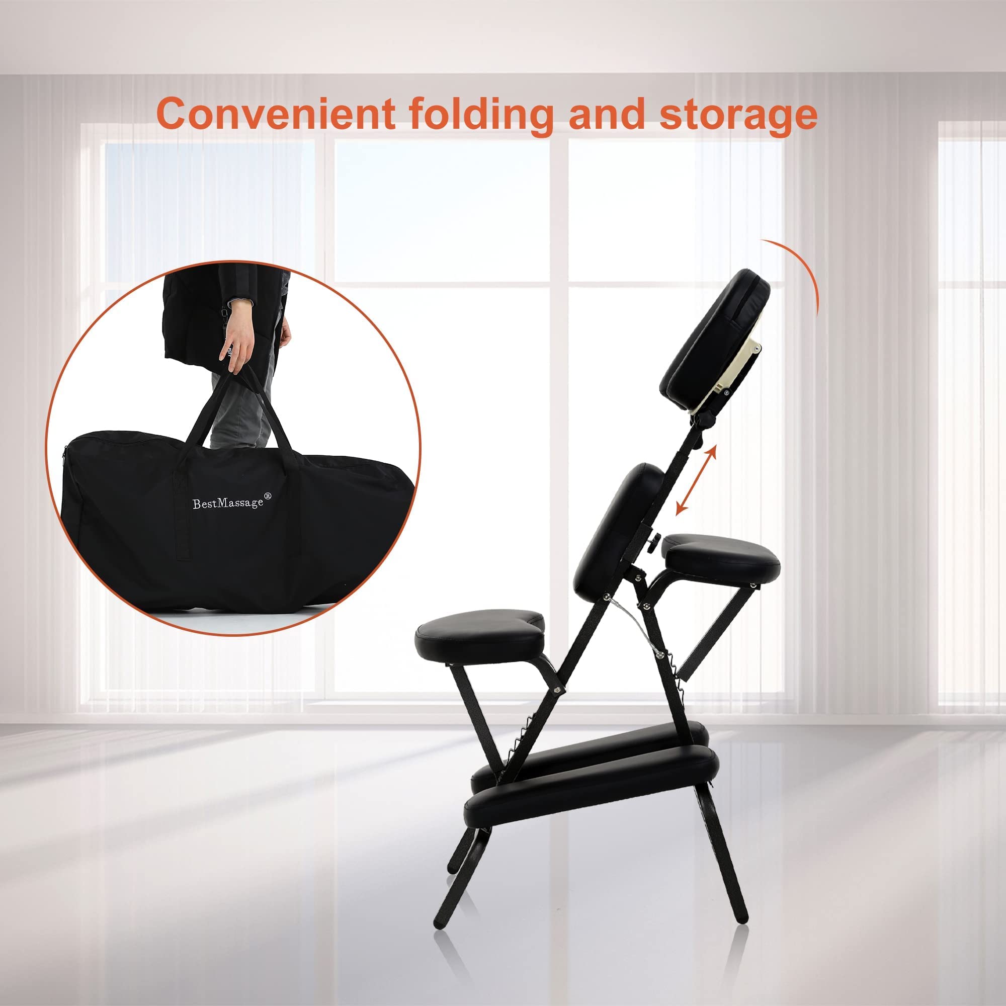 Thick Sponge Portable Foldable Massage Chairs Tattoo Chair Face Cradle Salon Massage Chair Height Adjustable Have SPA Chair Carring Bag Load Capacity 3000LBS,Black