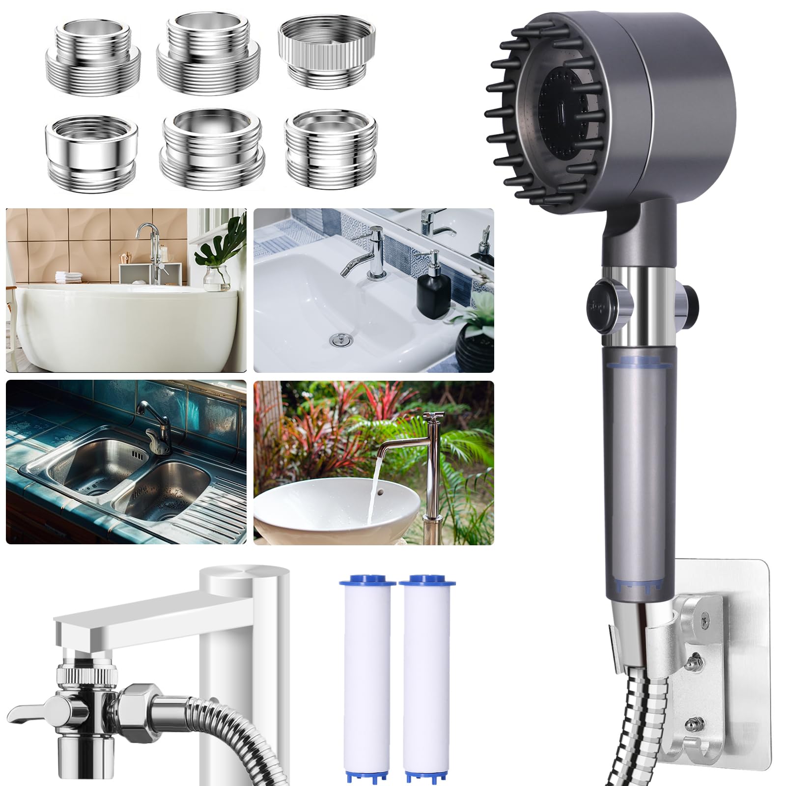 Sink Hose Sprayer Attachment for Faucet - Tub Faucet Sprayer Attachment with 6 Adapters for Hair Washing, Pet Dog Rinse, Baby Bath, ON/OFF Hose Extension for Laundryroom, Bathroom, Utility Sink