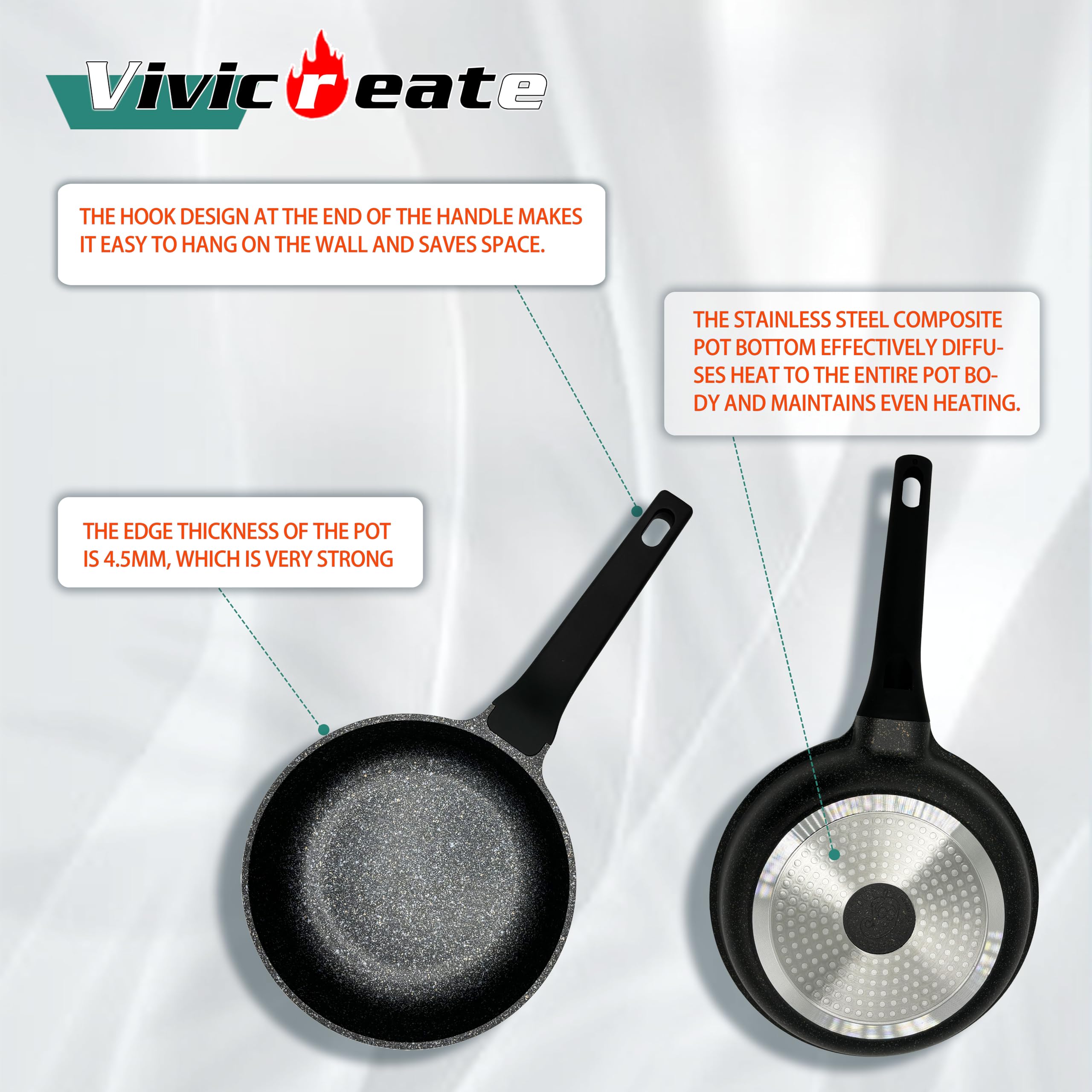 vivicreate 8 inch aluminum marble coating non stick fry pan suitable for electric induction gas stove, dishwasher machine safe