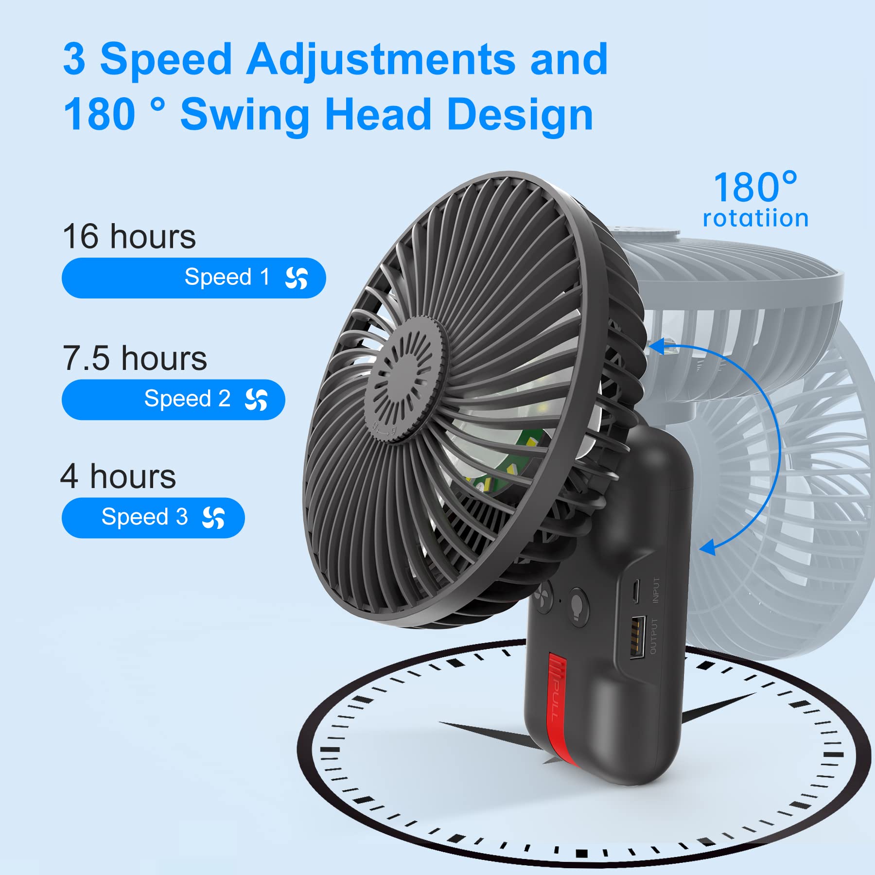 portable fan with 3 speed