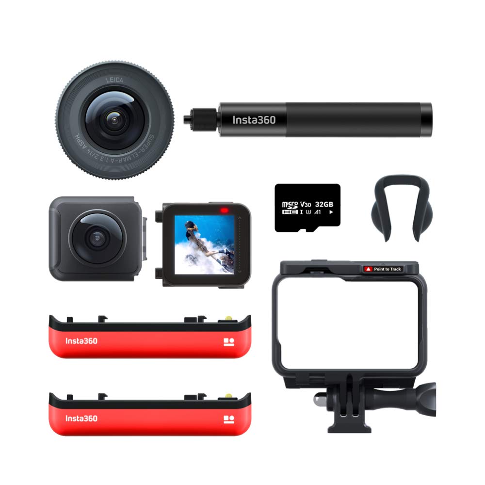 Insta360 ONE R Ultimate Kit – 5.3K 1-Inch Sensor Action Camera & 5.7K 360 Camera with Interchangeable Lenses, Stabilization, Waterproof (Selfie Stick, 32GB Memory Card, Battery Bundle)