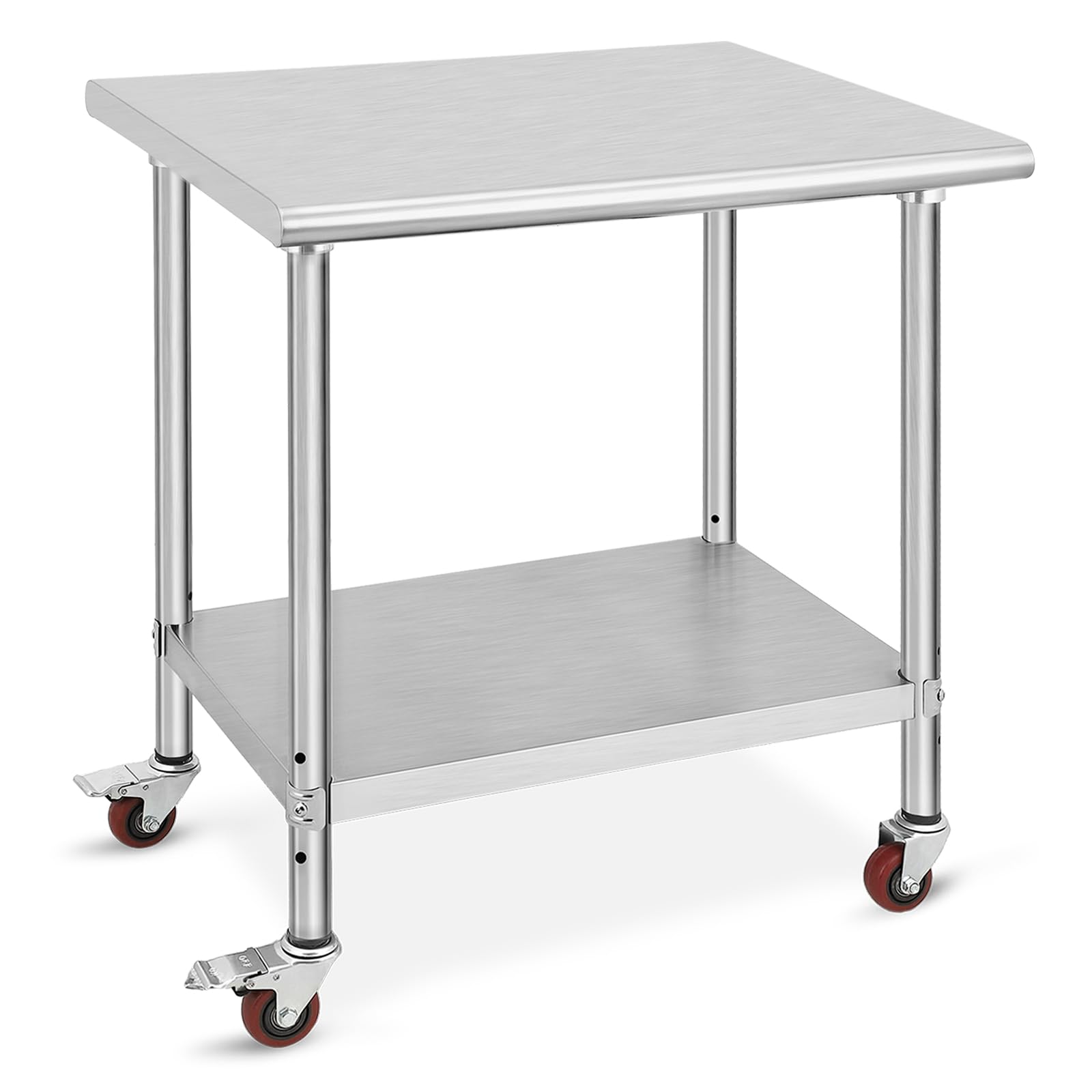 Stainless Steel Table for Prep & Work with Casters Wheel - 30"x24"x35", Double Layer with No Back Panel, NSF Certified Work Table for Kitchen, Garage, Restaurant, and Commercial Use