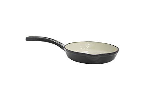 Mirro MIR-19056 6" Mini Cast Iron White Enamel Coated Interior Skillet, Grey, Ready to Use