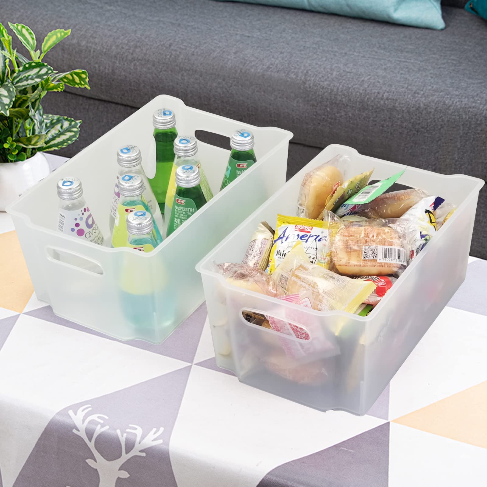 Pekky Pantry Freezer Organizer Bins Stackable Storage Box, 6 Packs, Frosted Transparent