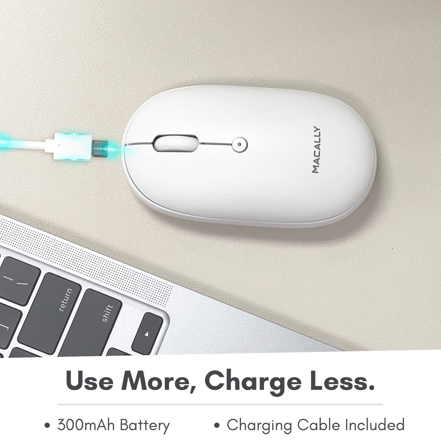 Macally Wireless Bluetooth Mouse - Strong Connection - Quiet, Comfortable, Rechargeable Mouse for MacBook Air/Pro, Mac, iMac, Apple iPad - Wireless Mouse for Laptop, Windows PC Desktop