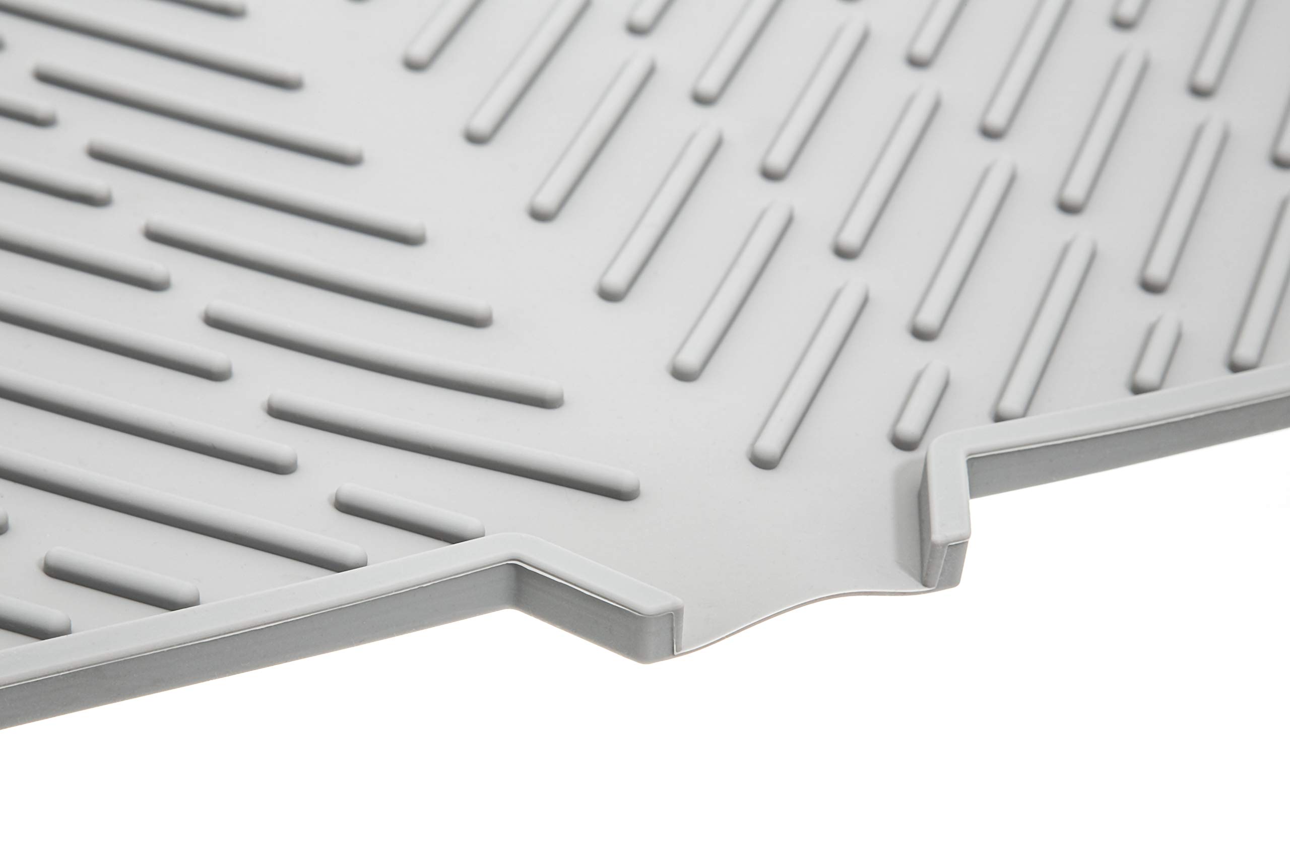 Luxet Silicone Dish Drying Mat with Built-in Drain Lip - Hygienic Drying Pad - Sturdy Compact Easy to Clean Tray Protects Surfaces Prevents Water Build Up -16.5 x 13 Inches (grey)