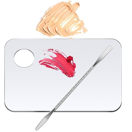 Thinp Makeup Mixing Palette, 2 Pieces Acrylic Cosmetic Palette with 2 Pieces Spatula Tool Makeup Mixing Tray for Foundation Eye Shadow Eyelash Lipsticks Nail Art Beauty Salon Pigment Blending