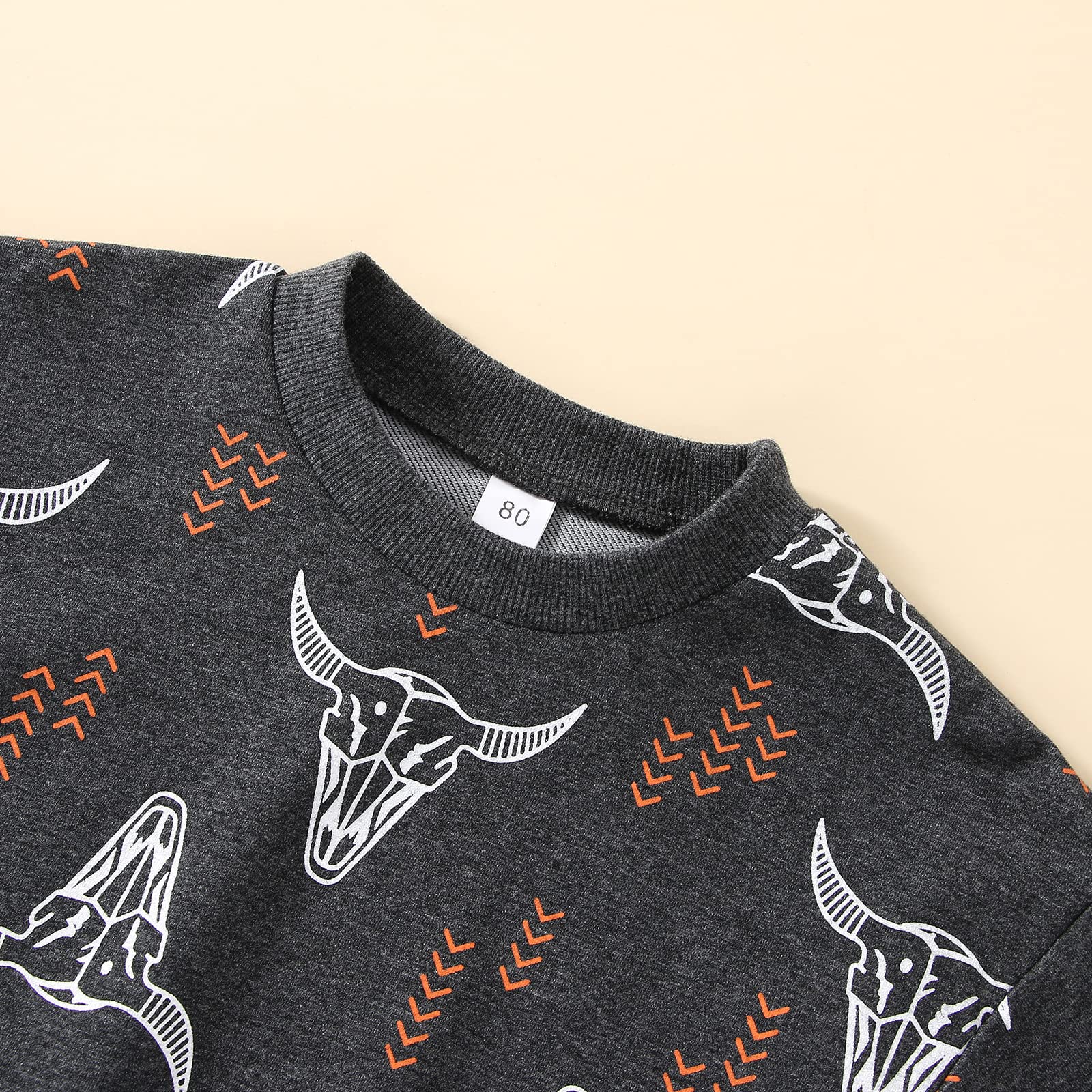 Shvaility Toddler Baby Boy Fall Winter Outfits Long Sleeve Cow Printed Pullover Sweatshirt Tops Pants Sweatsuit Set (Dark Gray , 12-18 Months )