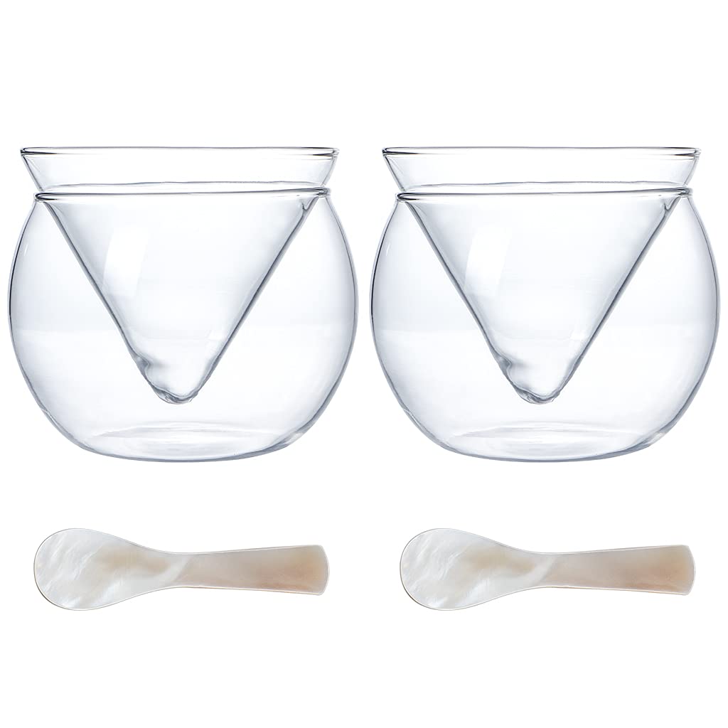 MDLUU 2-Pack Caviar Chiller Server with Mother of Preal Spoon, Ice Chilled Bowl for Martini, Cocktail, Ice Cream,Capacity 6.08 Oz