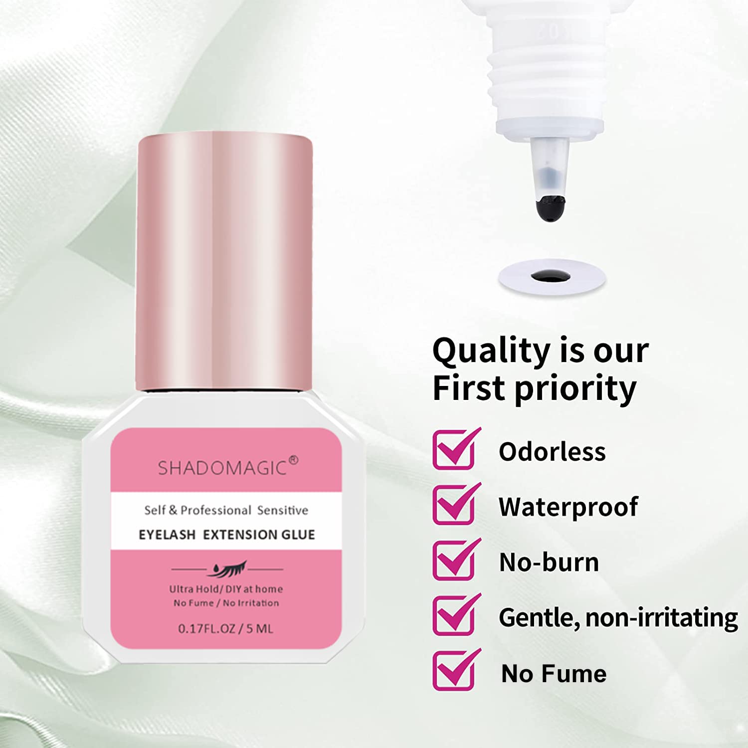 Sensitive Eyelash Extension Glue, Shadomagic Adhesive Lash Extension Glue for False Eyelashes, 40-50 Days Retention Best Professional Self Use & Individual Volume 5ml Eye Lashes Extension Glue