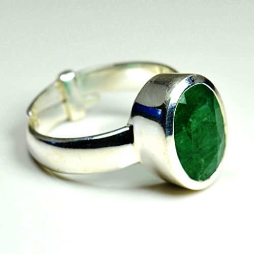 Jewelryonclick Natural 4 Carat Emerald 925 Sterling Silver Adjustable Ring for Women Chakra Healing Stone